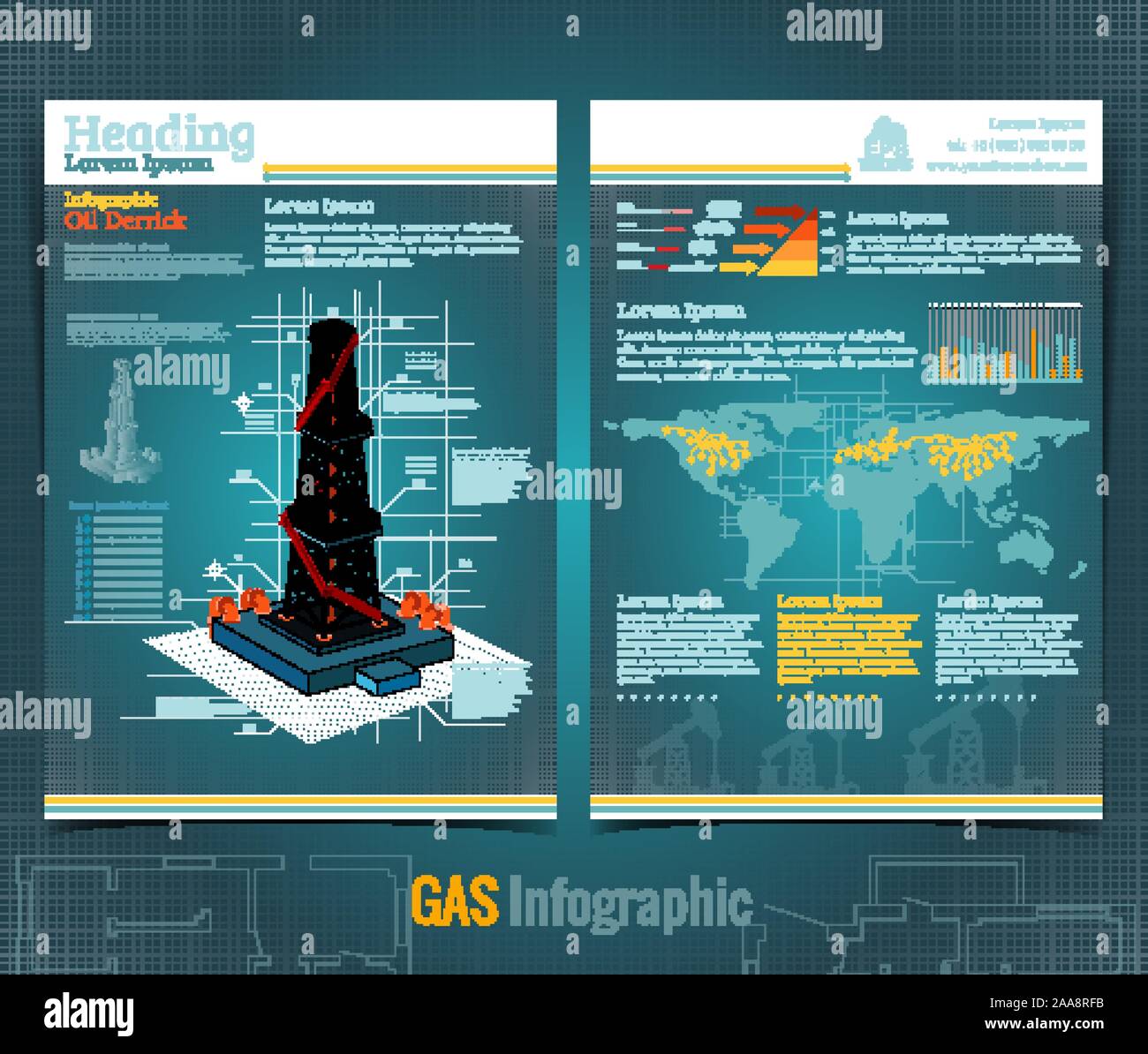 Business brochure or flyer design template with realistic gas rig or ...