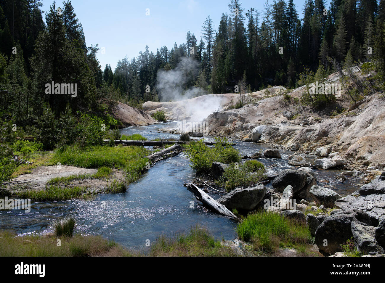 Steam rising from natural hot springs alongside Hot Springs Creek Stock ...