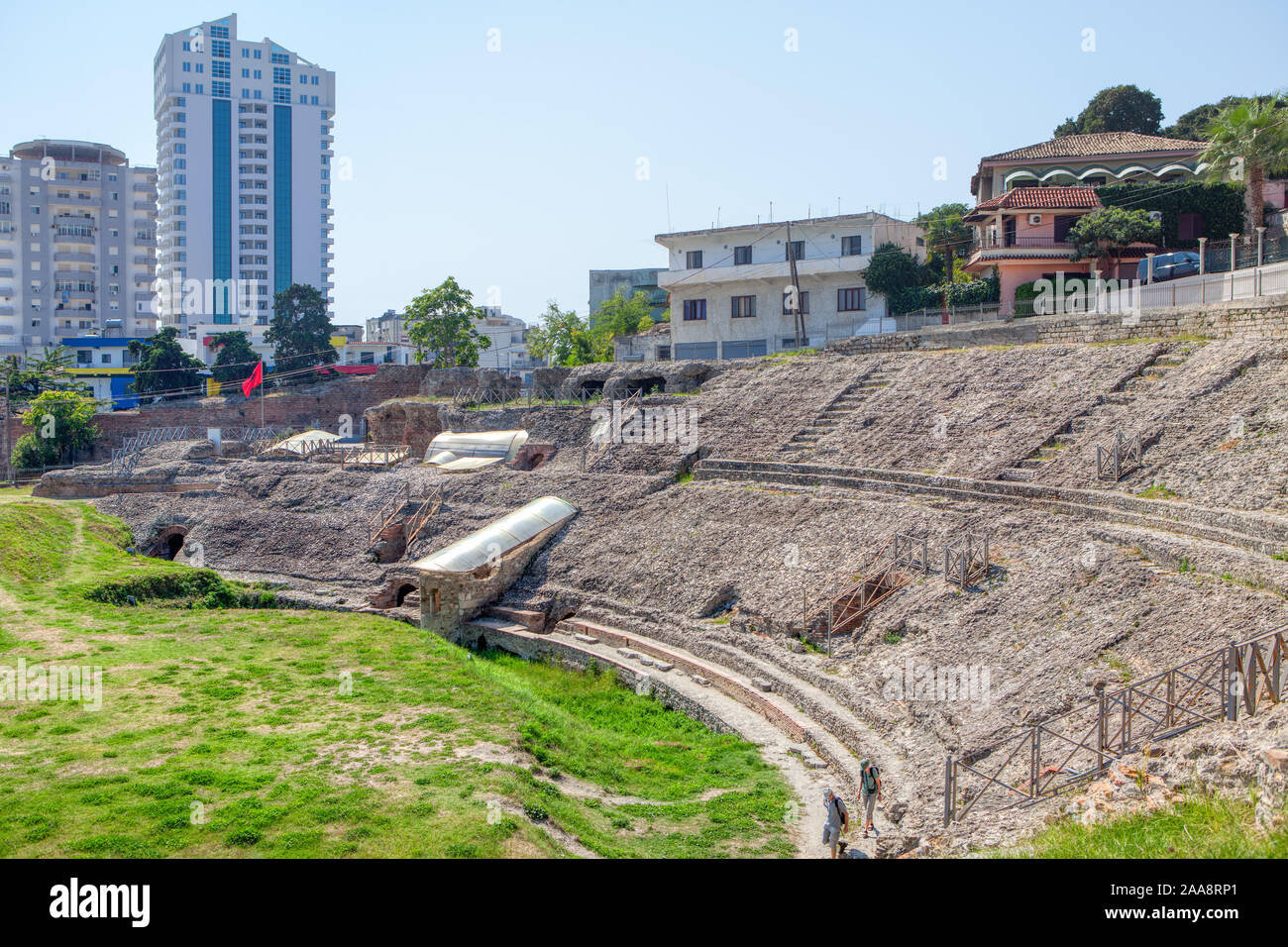 ancient ruined amphitheatre in the centre of the city of Durres in ...