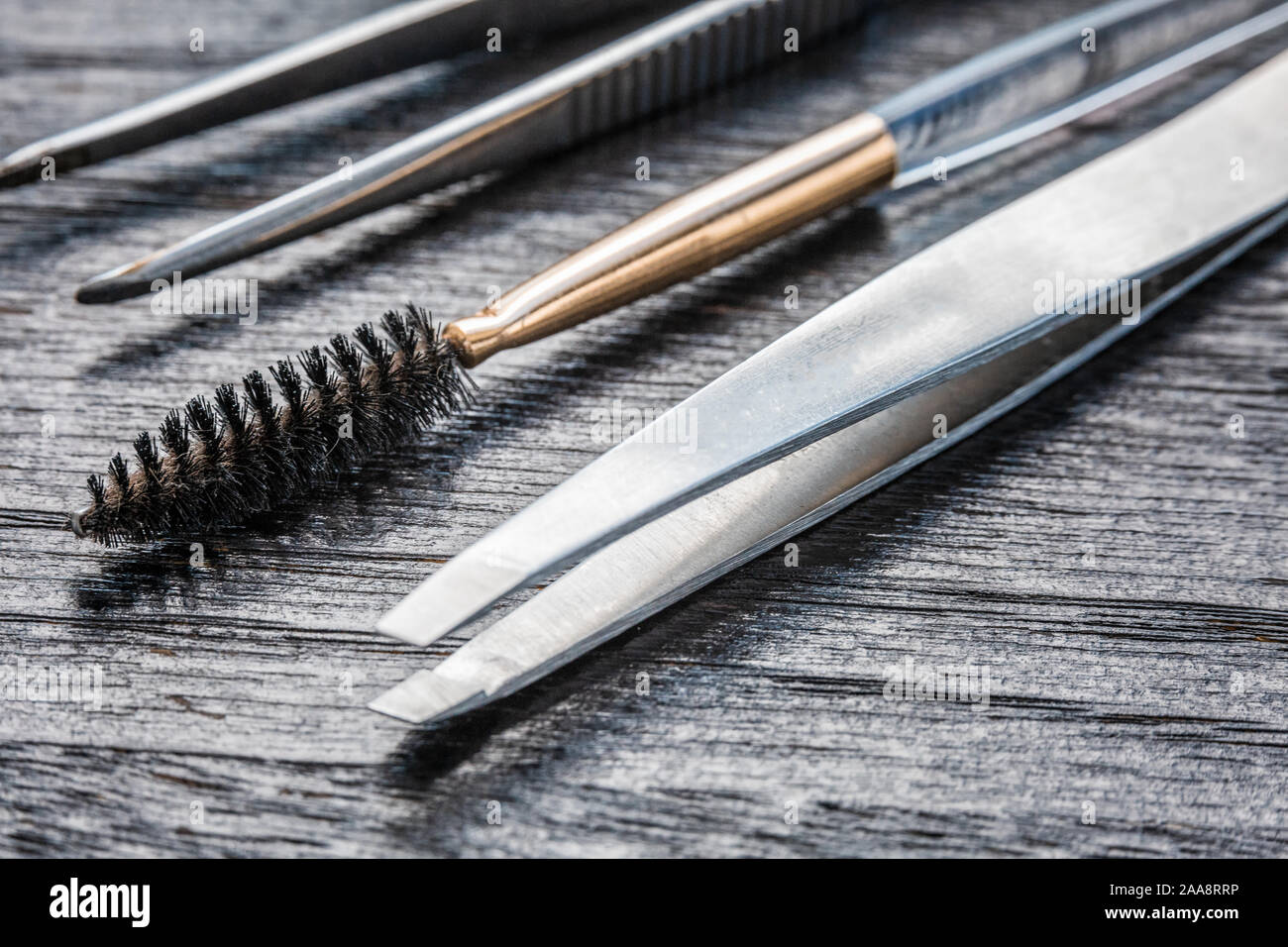 Professional makeup set instruments on wood background Stock Photo - Alamy