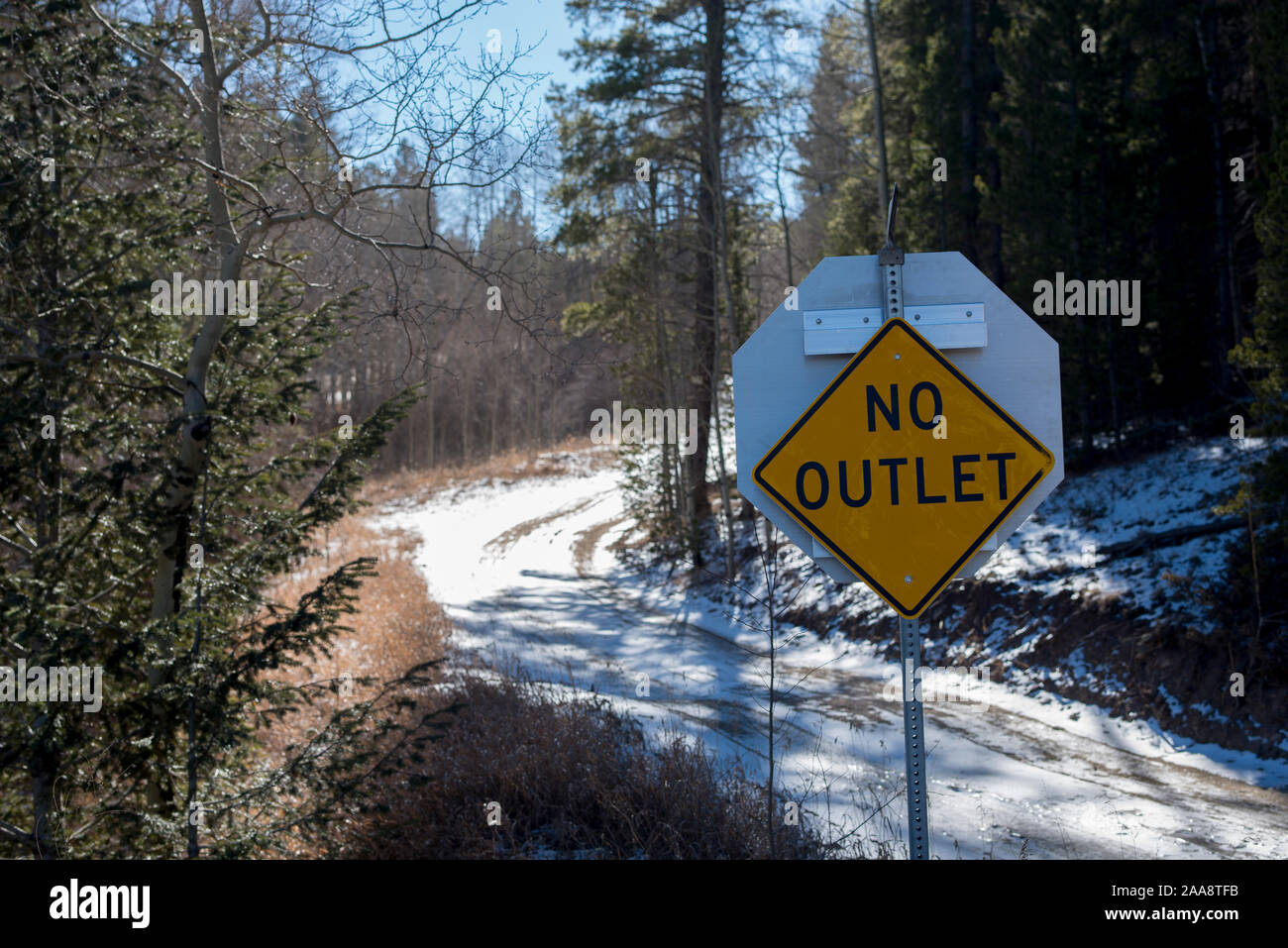 Traffic sign on winter road hi-res stock photography and images - Alamy