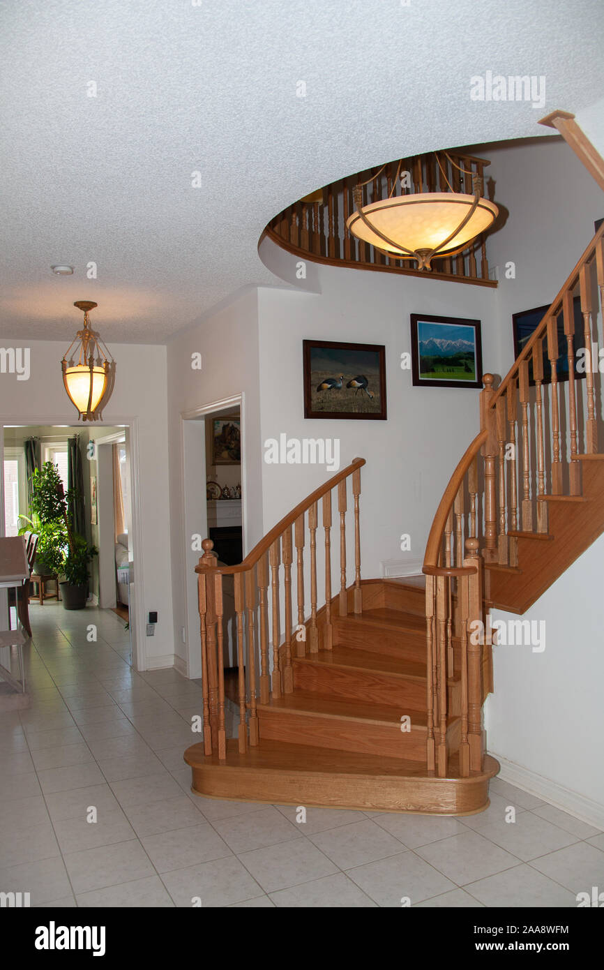 Private house Interior entrance, living room and staircase Stock Photo ...
