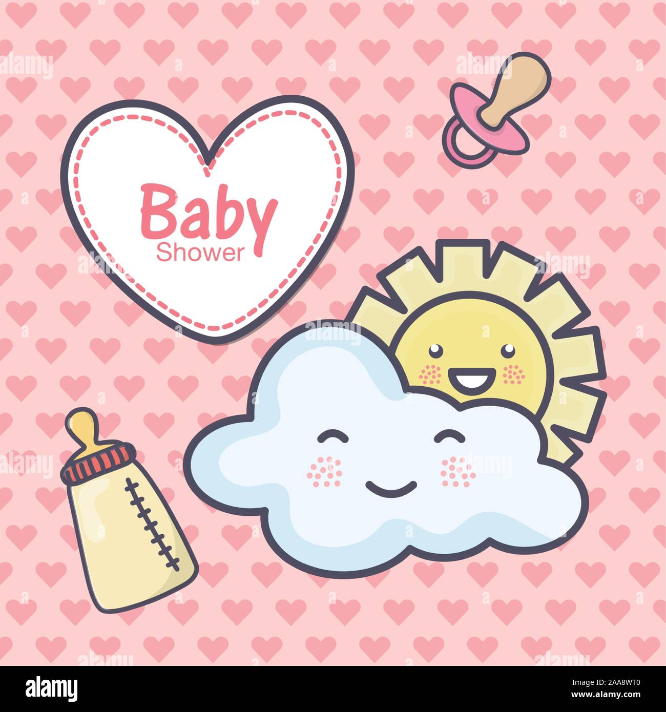 baby shower heart pacifier feeding bottle cloud sun hearts background ...