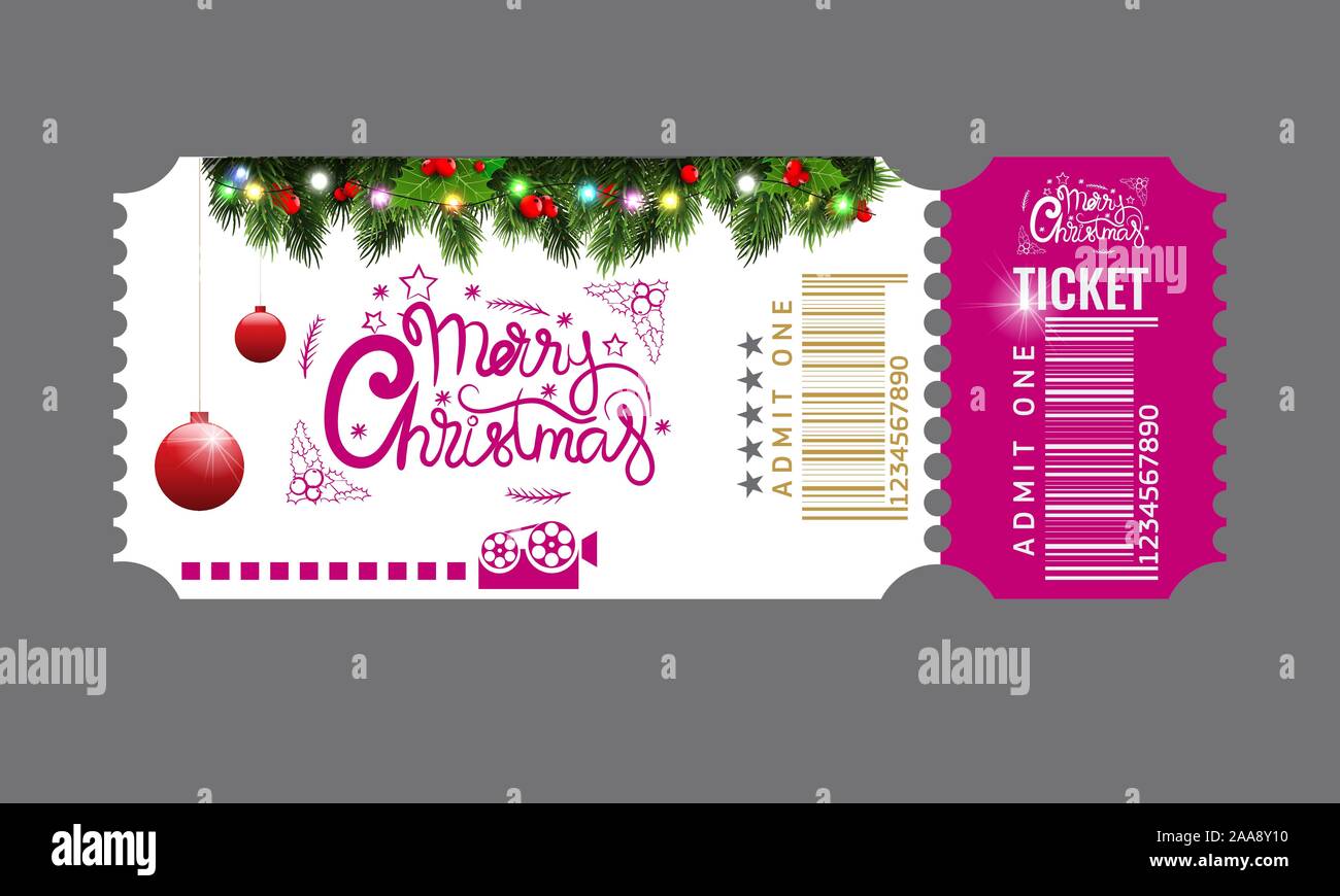 Christmas or New Year party ticket card design template. Vector ...