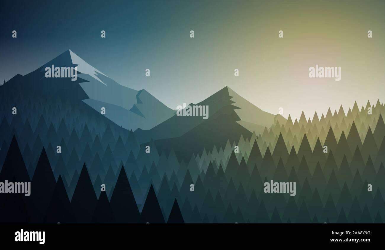 Abstract nature landscape. Mountain and forest. Vector illustration. Elements are layered ...