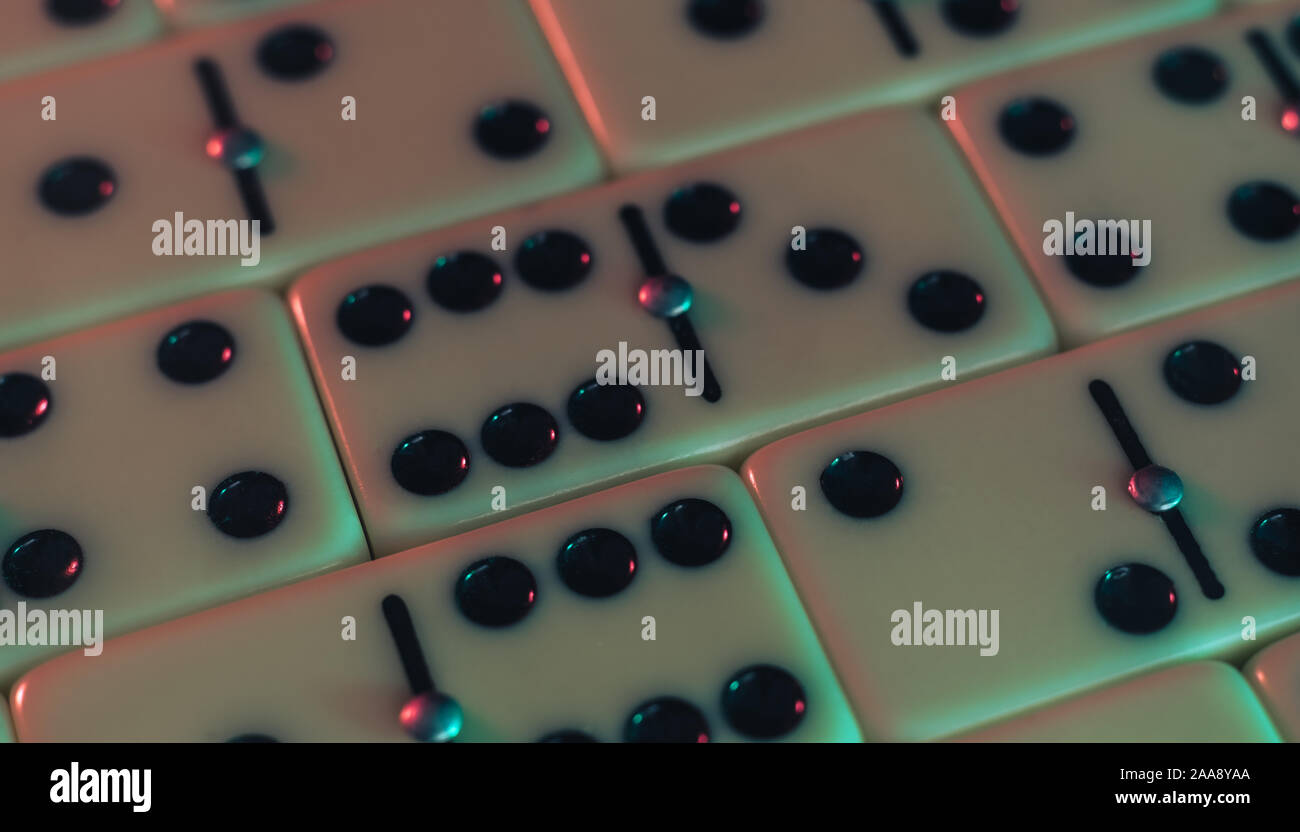 Close up beautiful vintage dominoes in the color light. Background ...