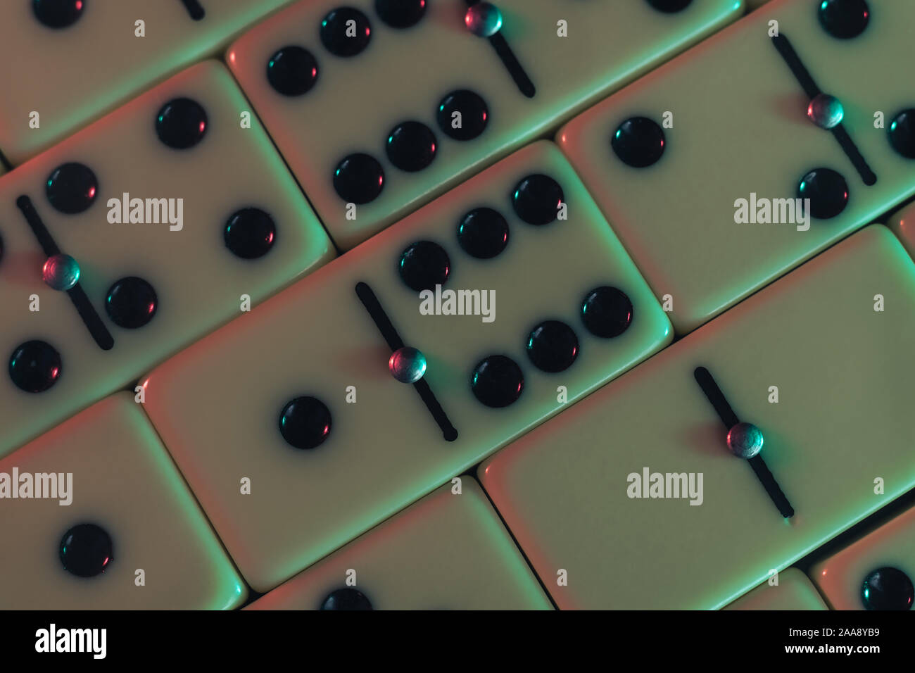 Close up beautiful vintage dominoes in the color light. Background ...