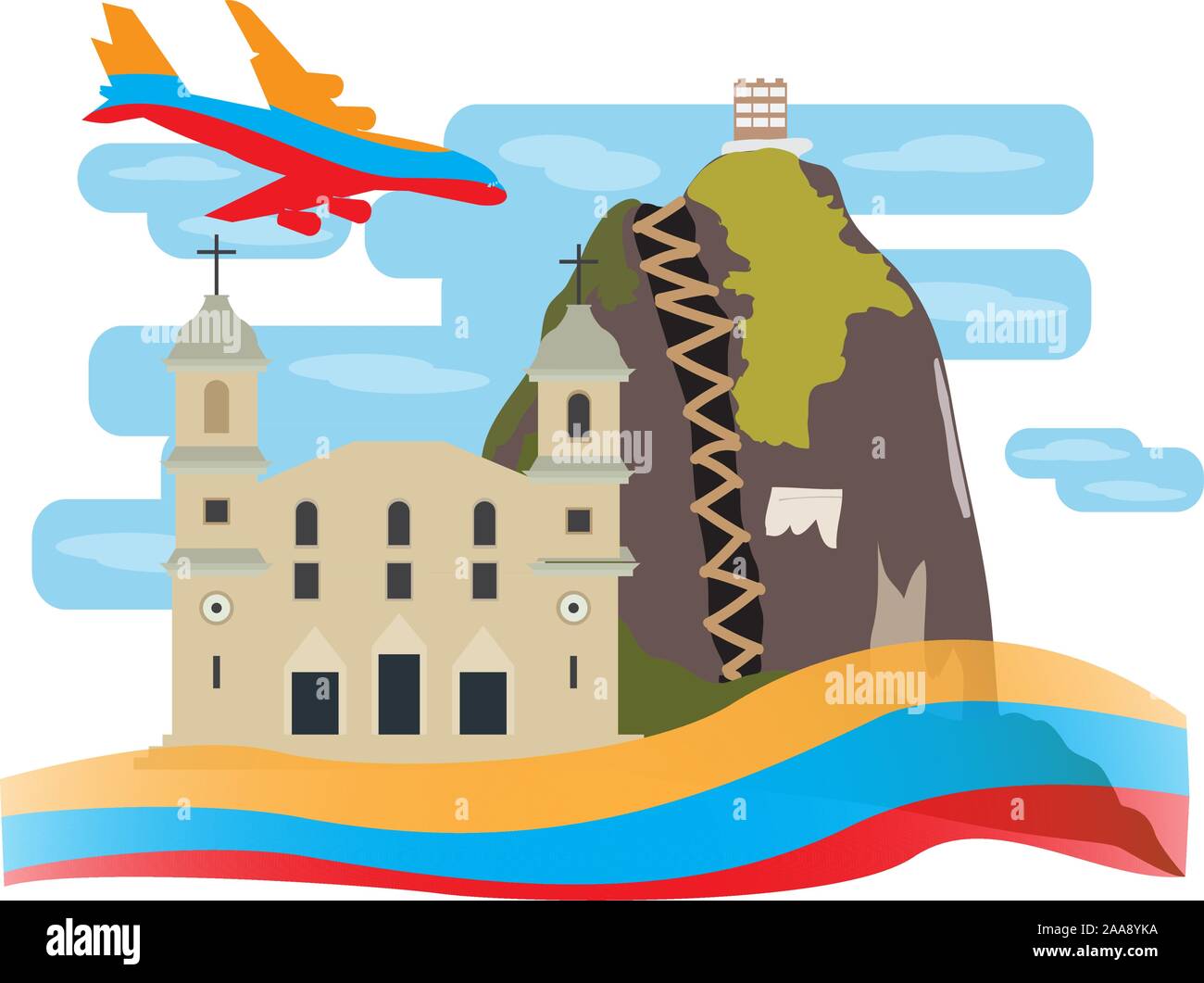 Travel to Colombia. Guatape mountain landscape - Vector illustration ...