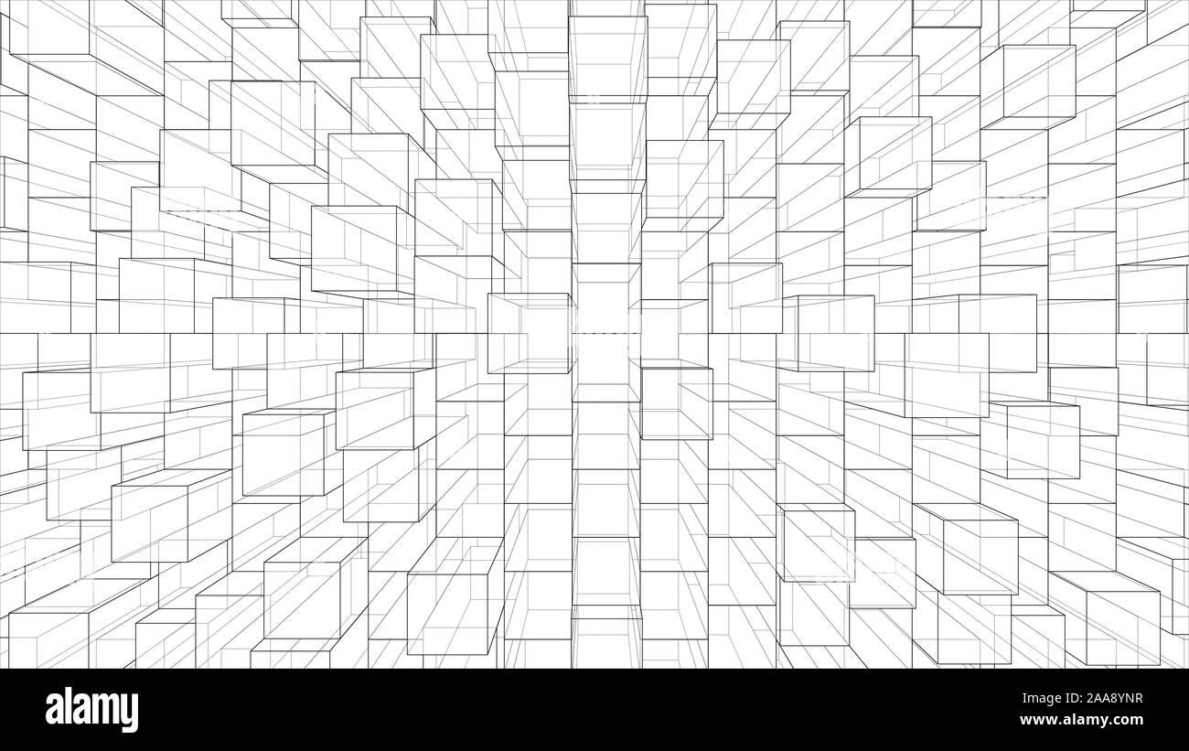 Abstract background of cubes outline. Vector rendering of 3d. Wire ...