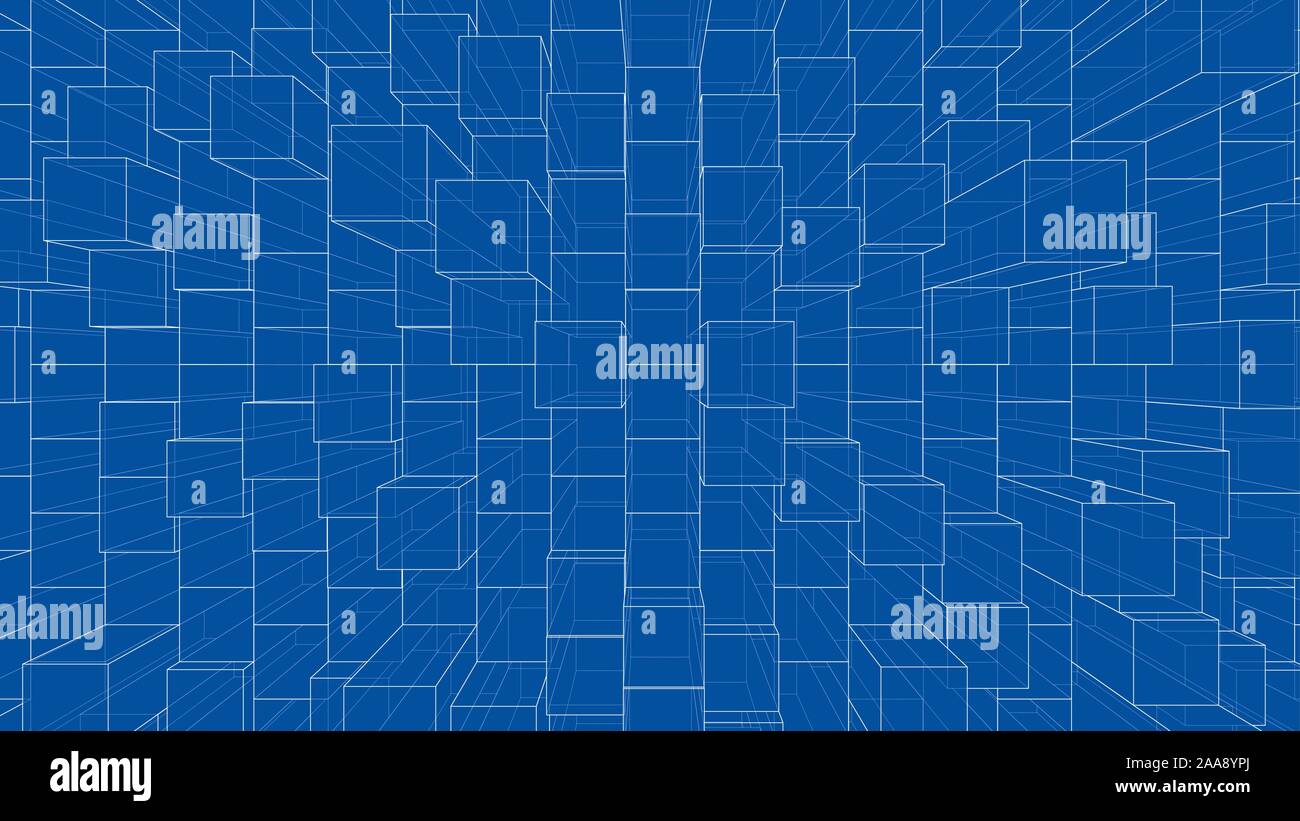 Abstract background of cubes outline. Vector rendering of 3d. Wire ...