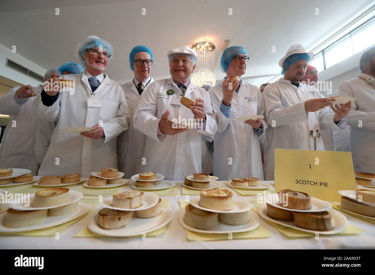 Judges view scotch pies during the search for the 2020 World Scotch Pie ...