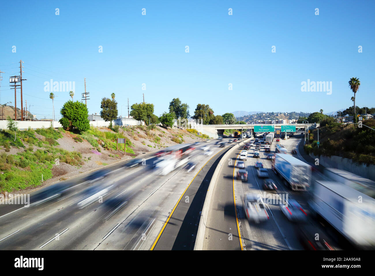 Los Angeles, California - Traffic on Interstate 5, I-5 Highway view ...