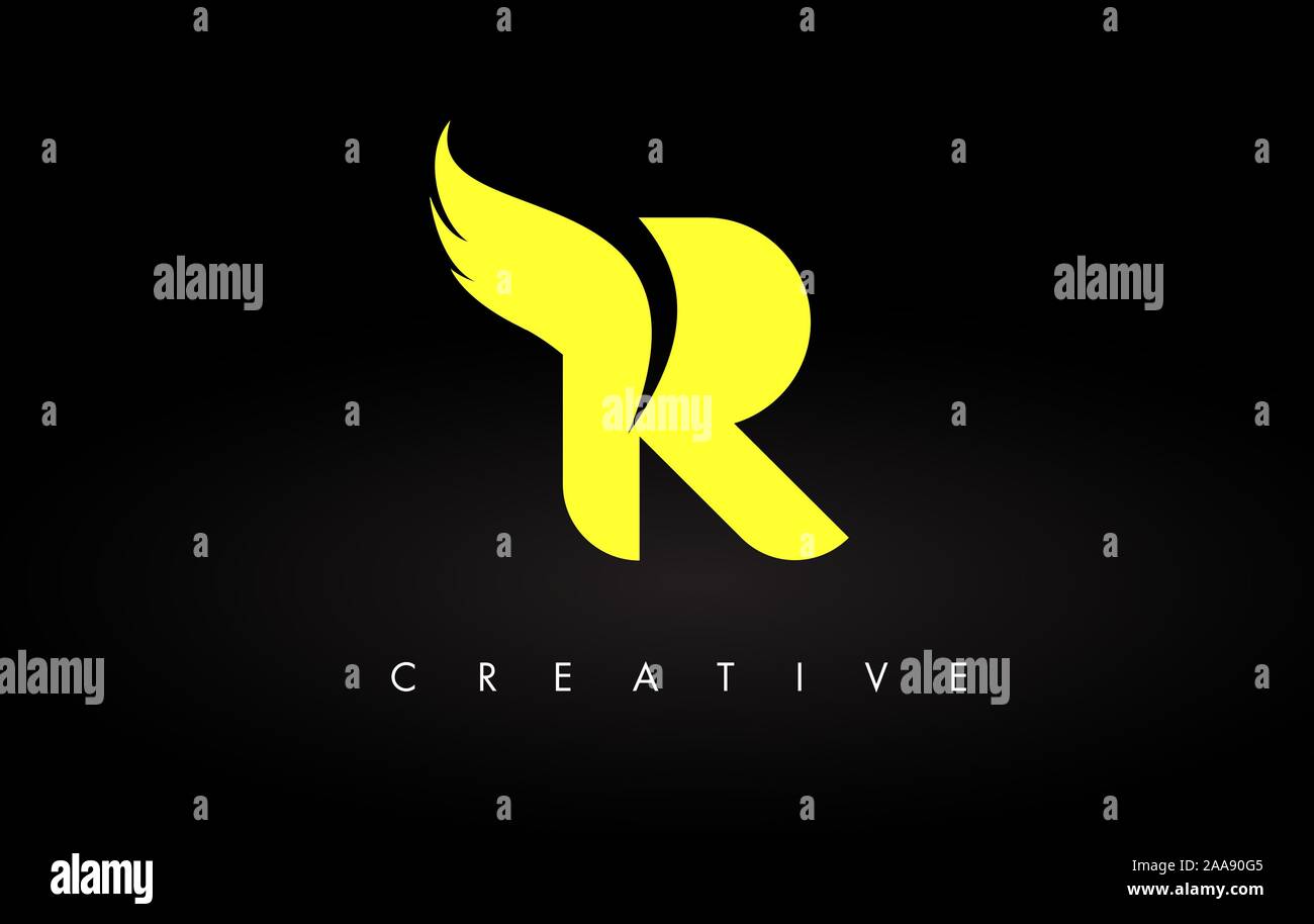 Letter R logo Icon with Yellow Colors and Wing Design Vector on Black ...