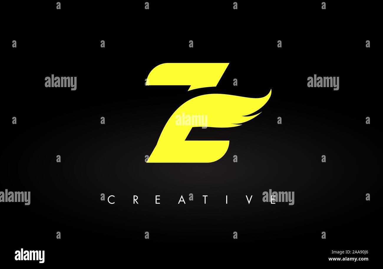 Letter Z logo Icon with Yellow Colors and Wing Design Vector on Black ...