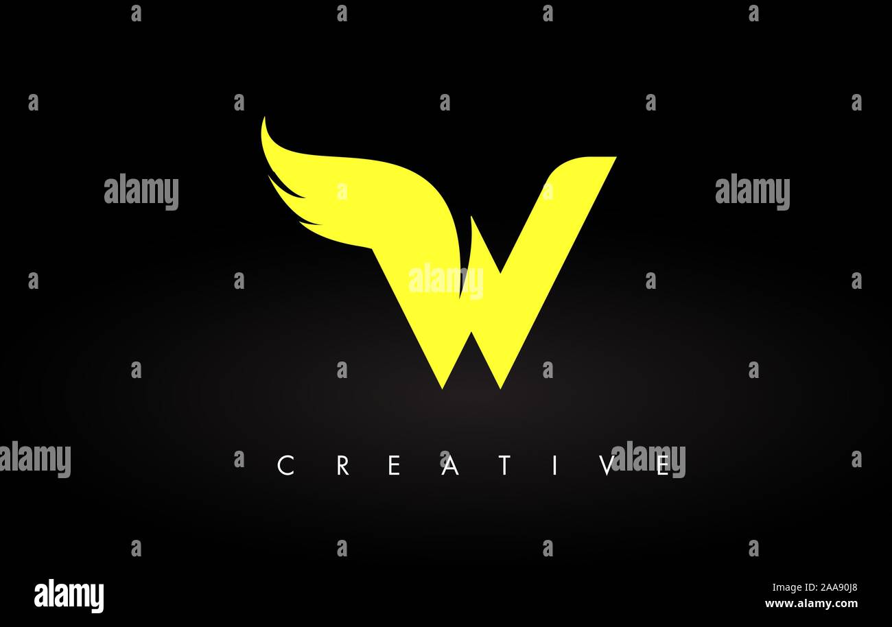 Letter W logo Icon with Yellow Colors and Wing Design Vector on Black ...