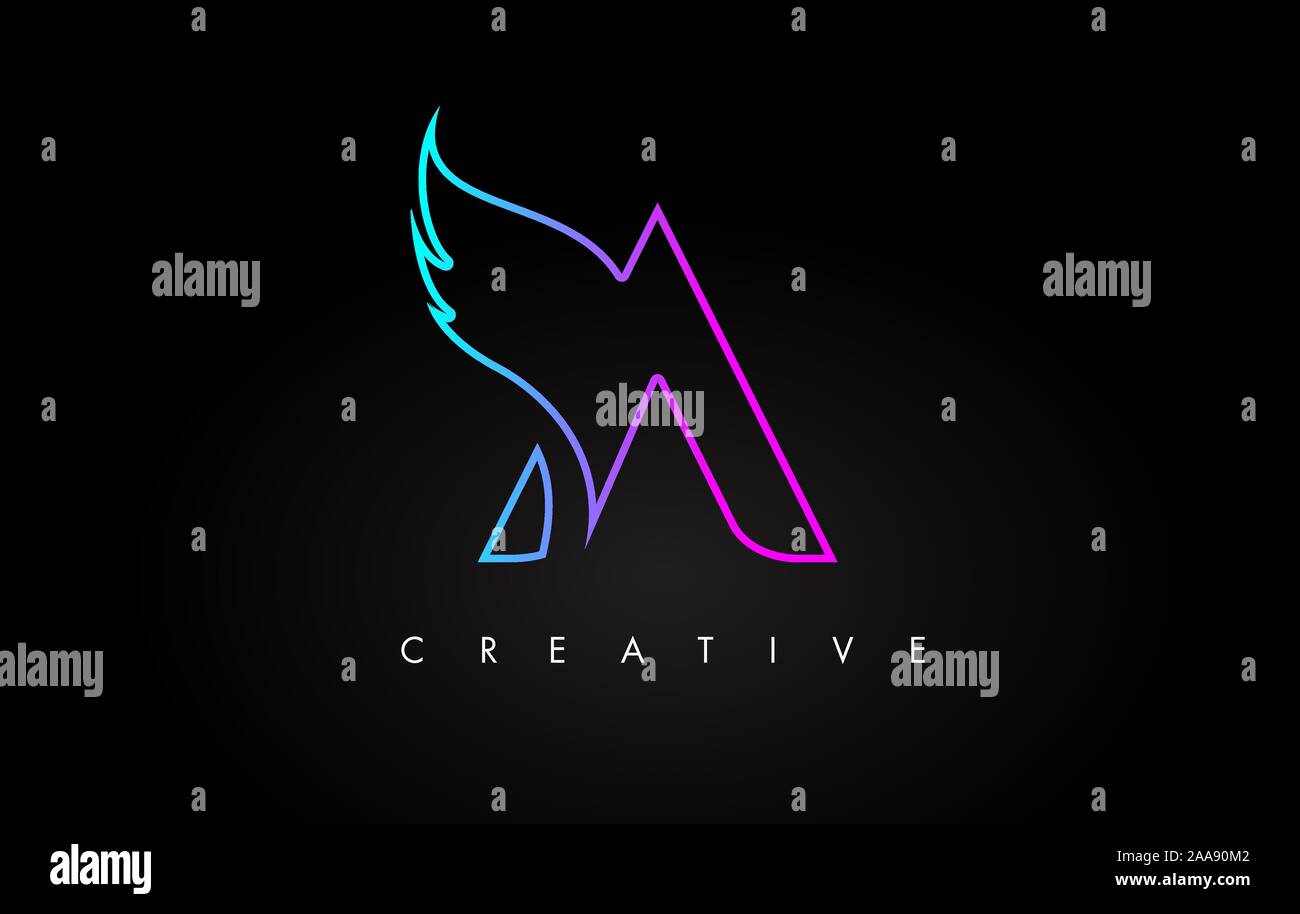 Neon A Letter Logo Icon Design with Creative Wing in Blue Purple ...