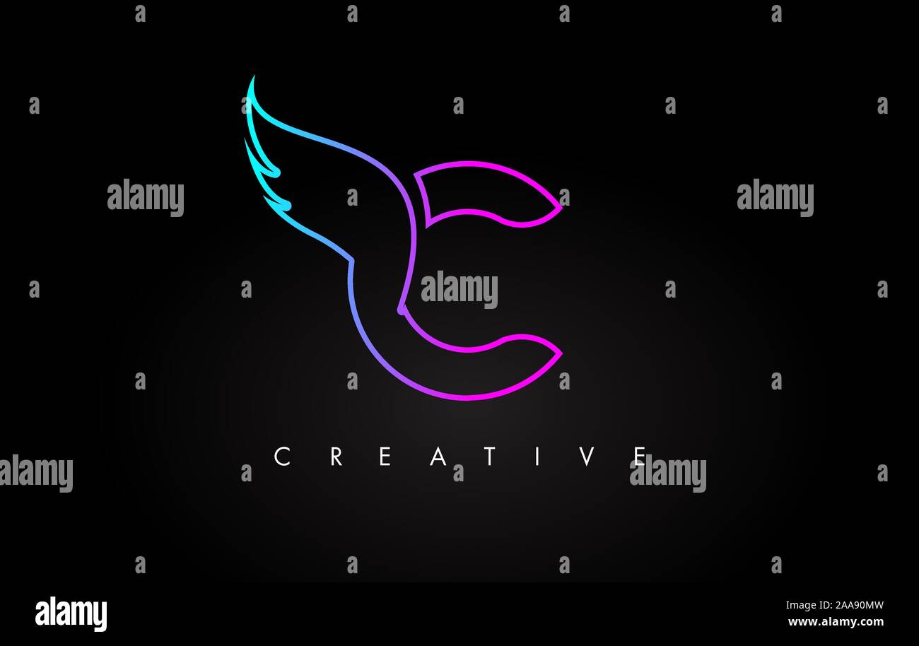 Neon C Letter Logo Icon Design with Creative Wing in Blue Purple ...