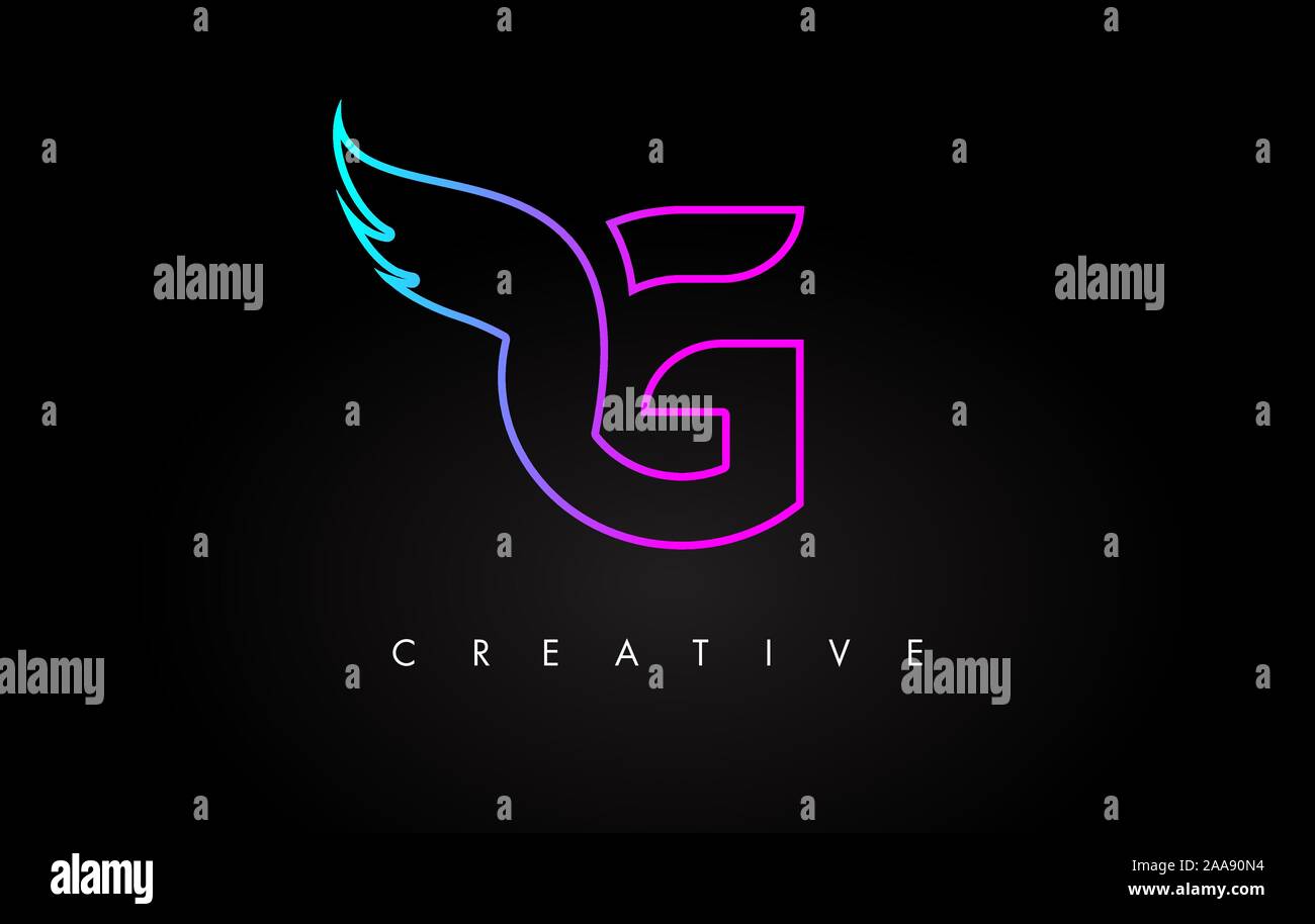 Neon G Letter Logo Icon Design with Creative Wing in Blue Purple ...