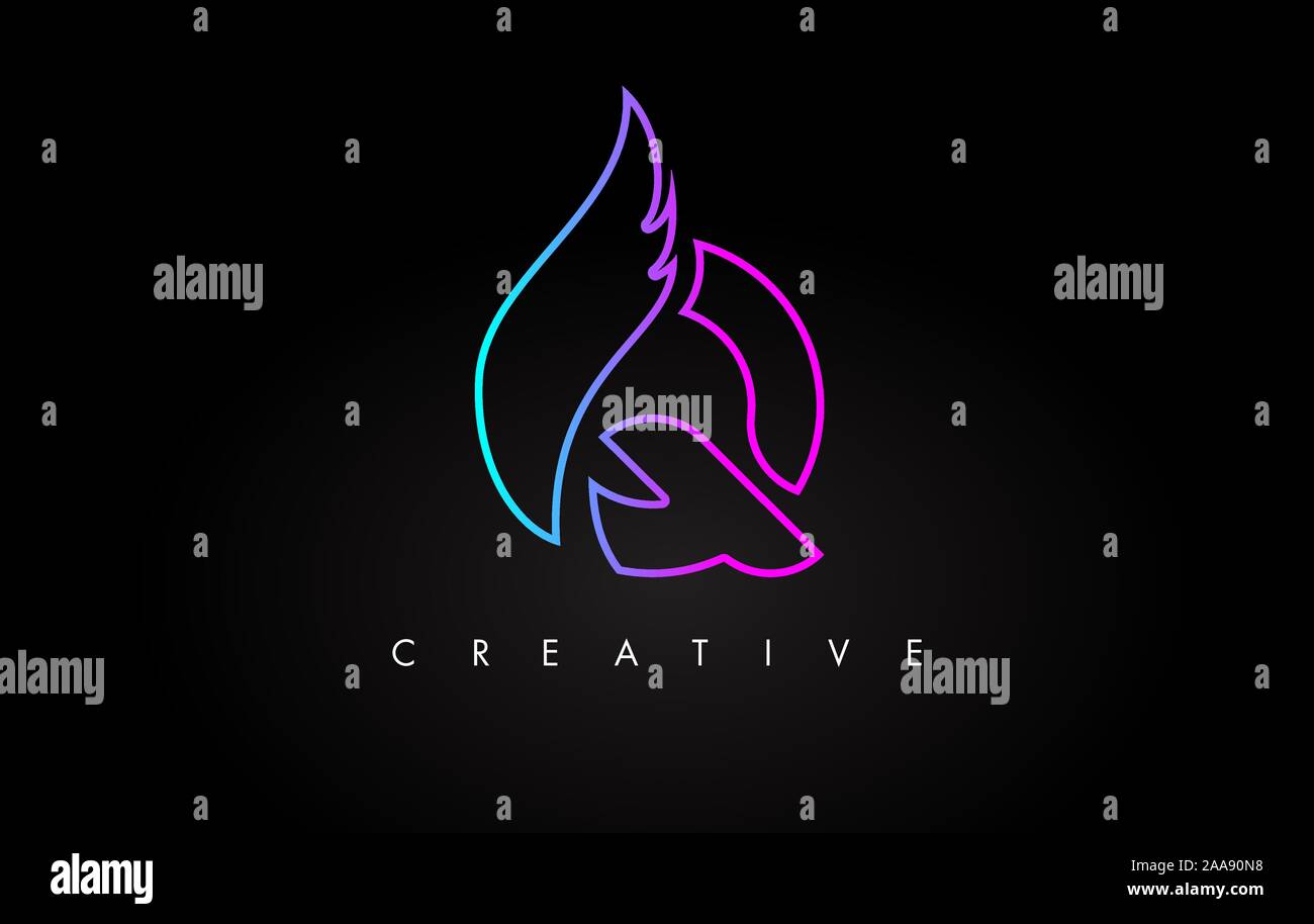 Neon Q Letter Logo Icon Design with Creative Wing in Blue Purple ...