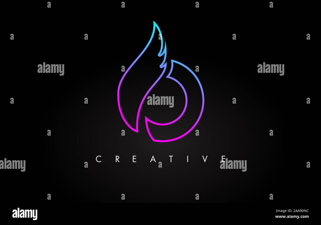 Neon O Letter Logo Icon Design with Creative Wing in Blue Purple ...