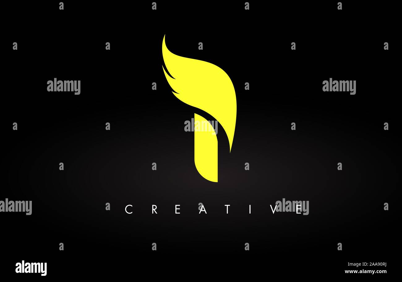 Letter I logo Icon with Yellow Colors and Wing Design Vector on Black ...