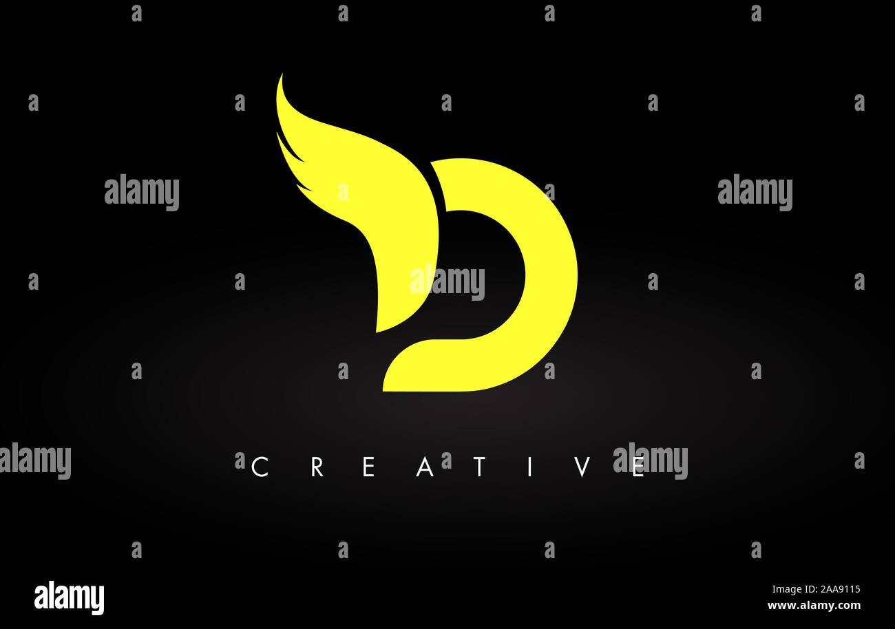 Letter D logo Icon with Yellow Colors and Wing Design Vector on Black ...