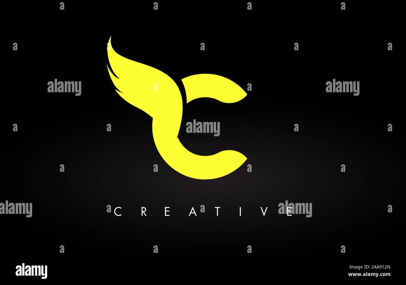 Letter C logo Icon with Yellow Colors and Wing Design Vector on Black ...