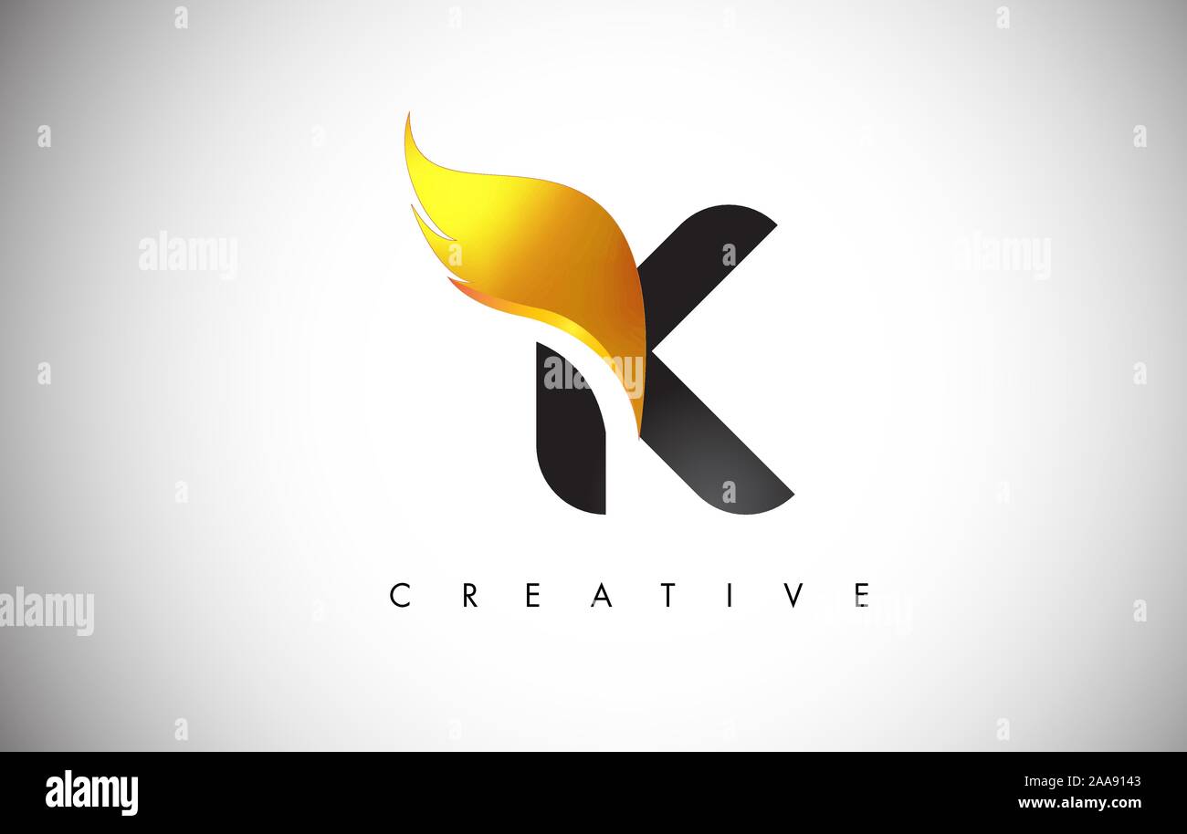 Gold K Letter Wings Logo Design Icon. Flying Wing Letter Logo with ...
