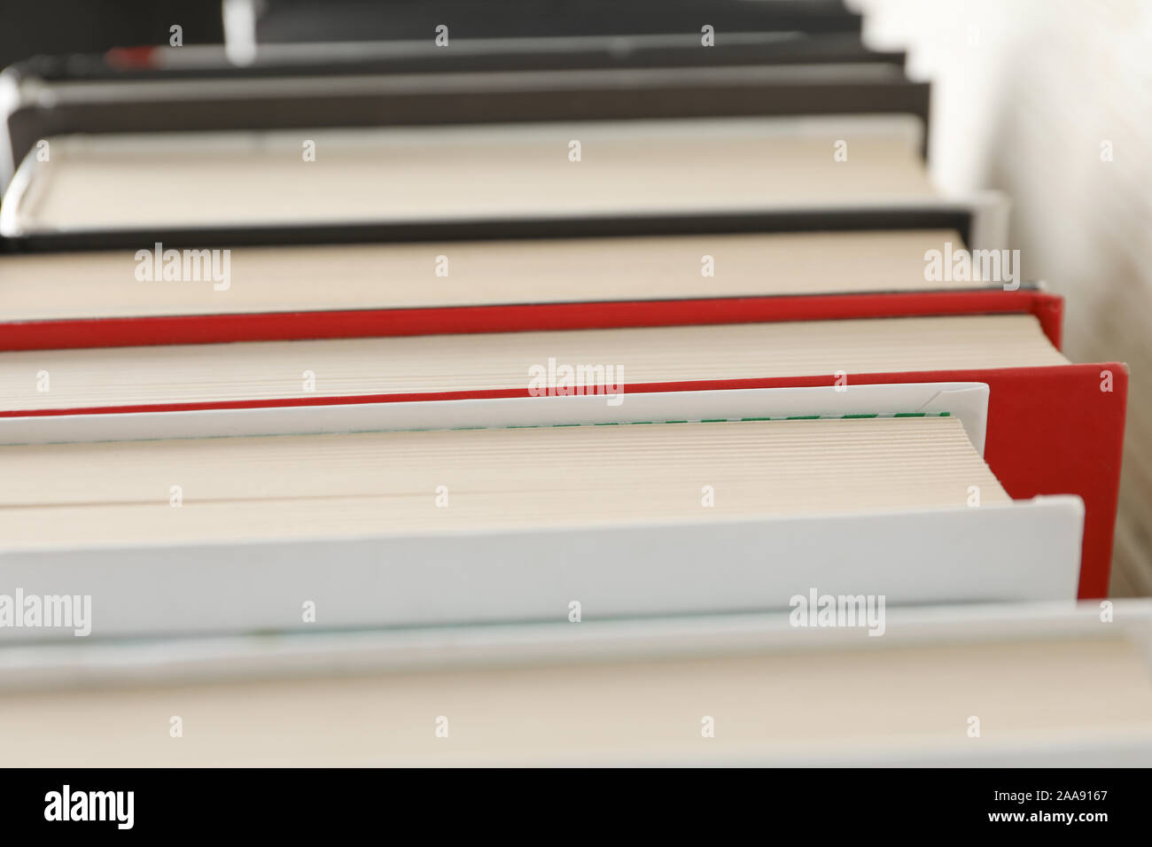 Many books on whole background, close up. Self development Stock Photo ...