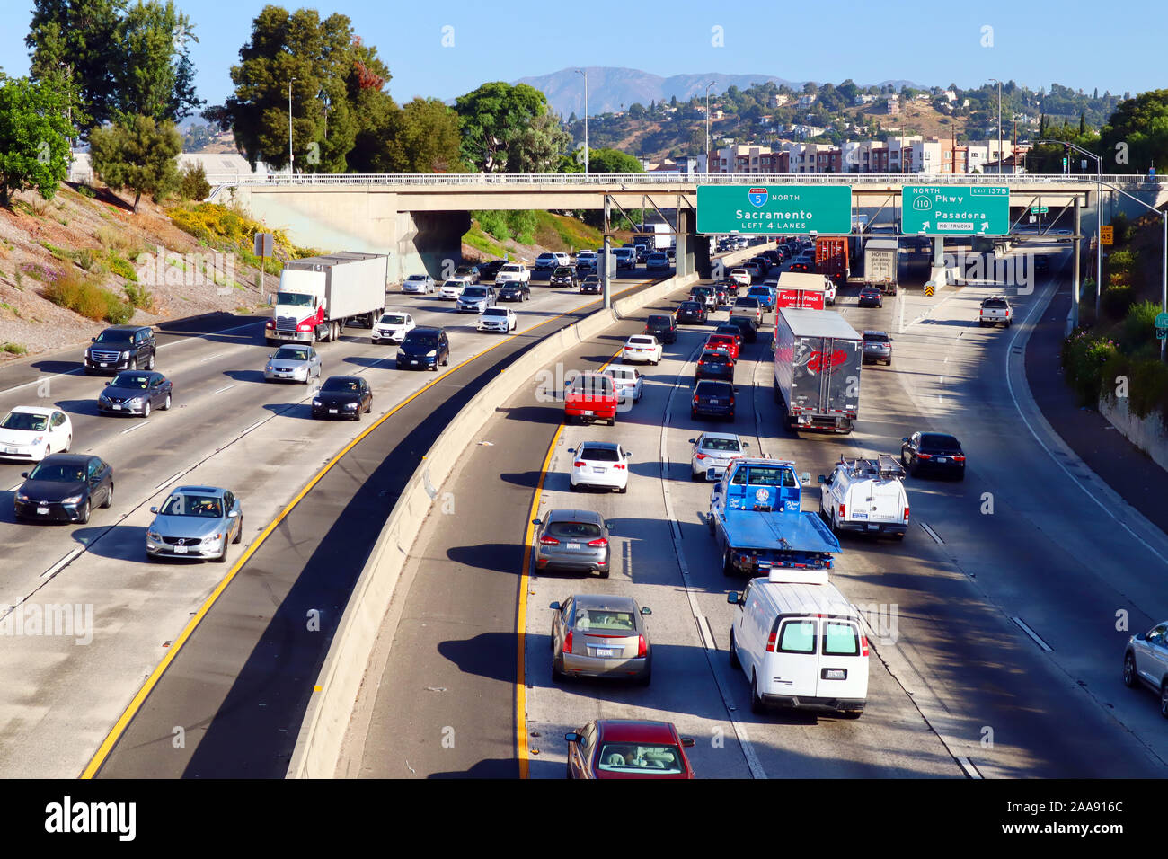 Los Angeles, California - Traffic on Interstate 5, I-5 Highway view ...