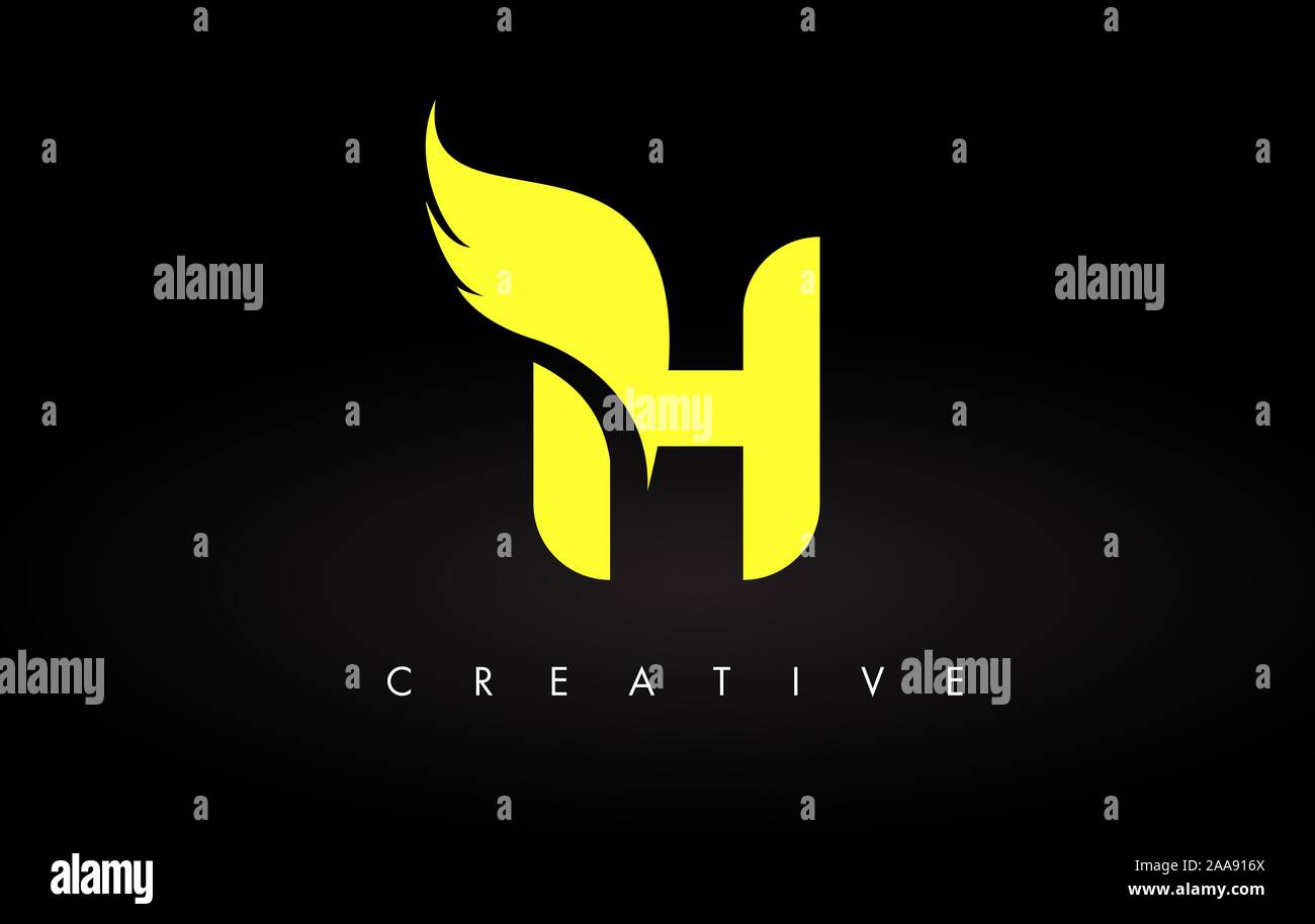 Letter H logo Icon with Yellow Colors and Wing Design Vector on Black ...