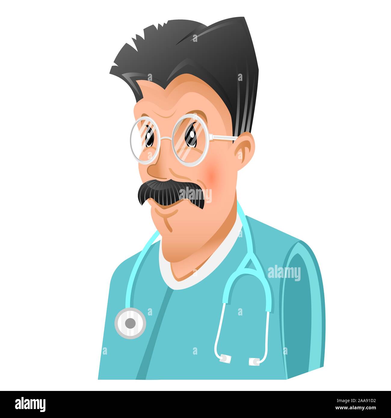 Flat icon of doctor, professor or scientist man with black hair and ...