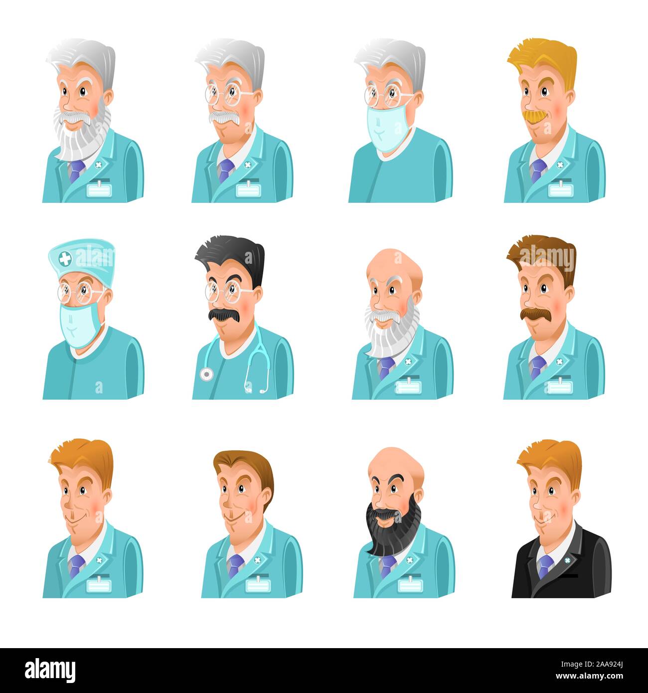 Set of flat icon of doctors different age and speciality on white Stock ...