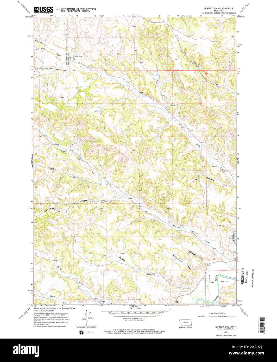 USGS TOPO Map Montana MT Birney SW 262505 1967 24000 Restoration Stock ...