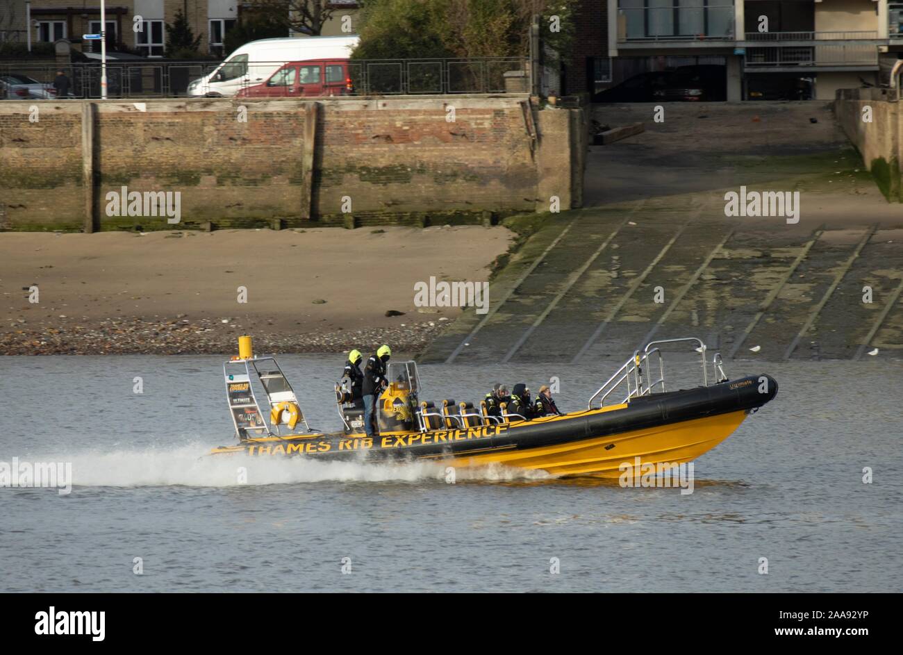 Thames Rib Speedboat at Greenwich Reach Stock Photo - Alamy