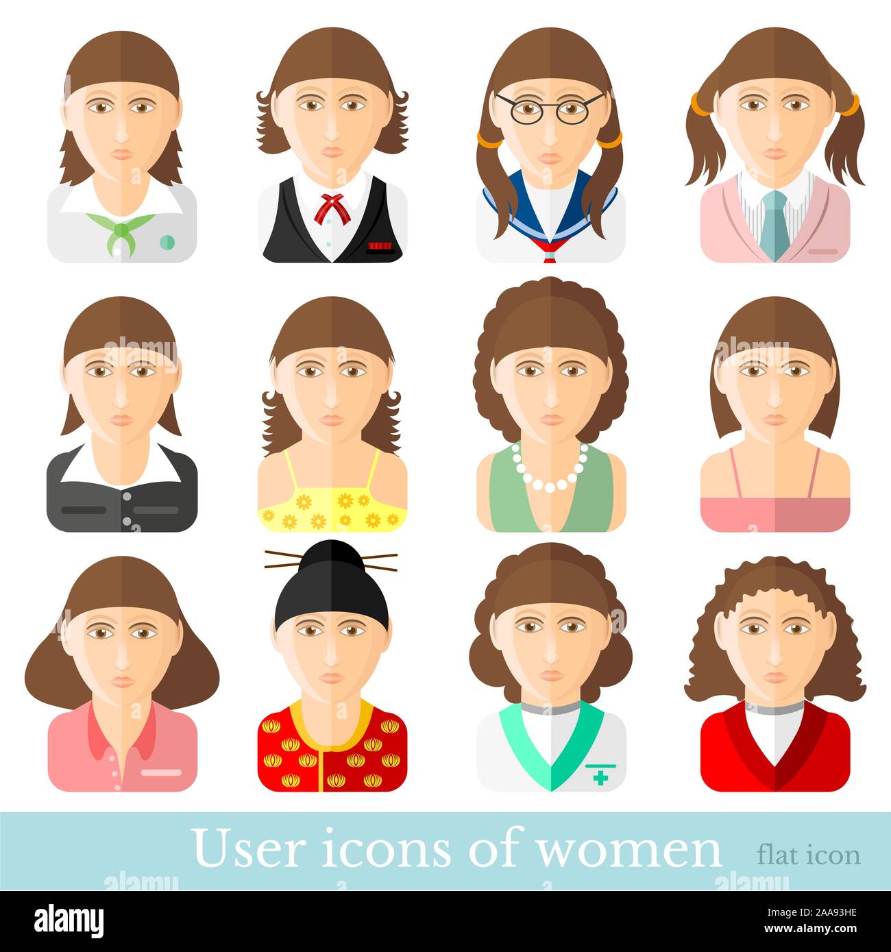 Set of women icons in flat style different occupations age and style on ...
