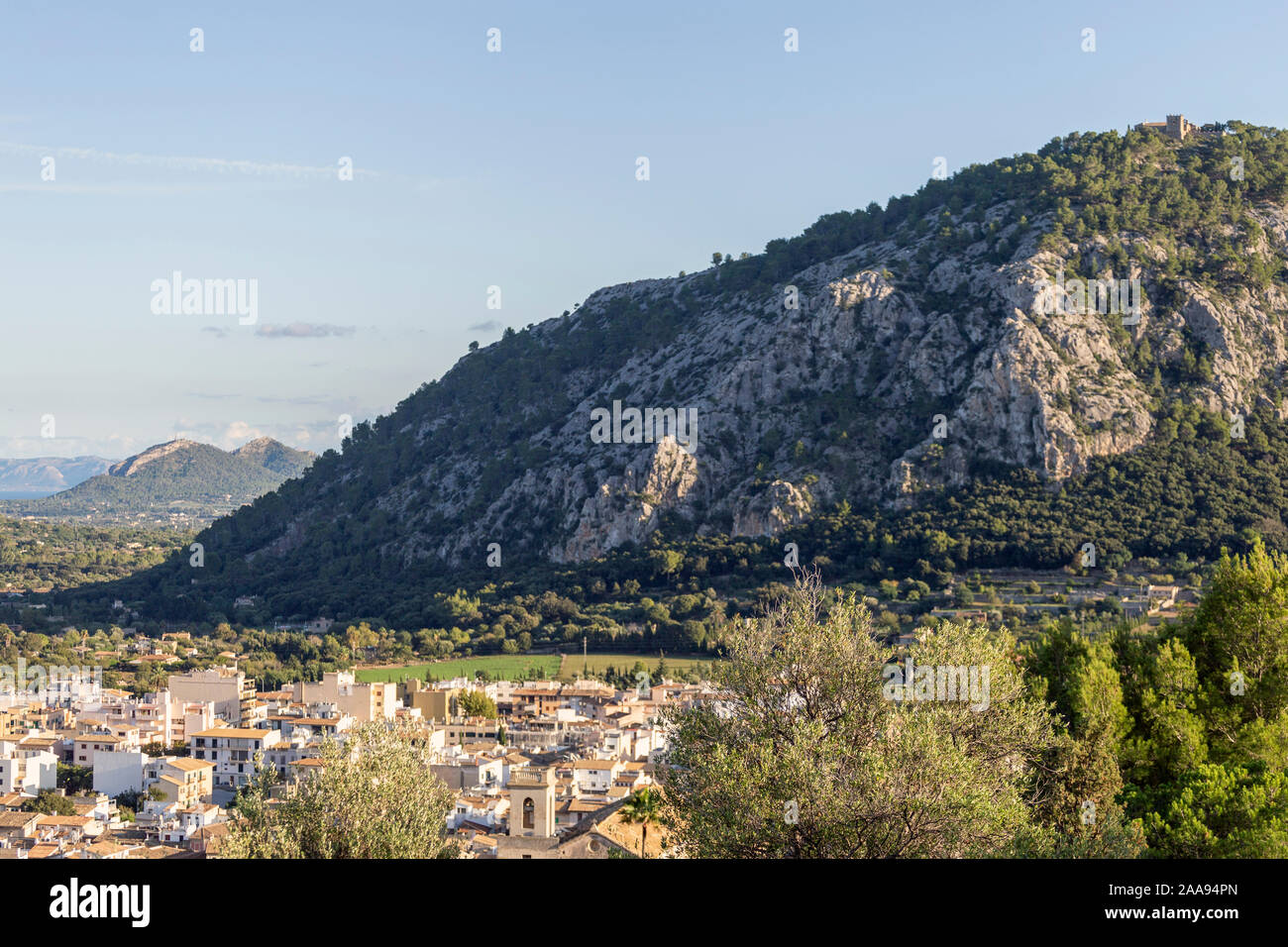Mountains of northern Mallorca view from the town of Pollenca Stock ...