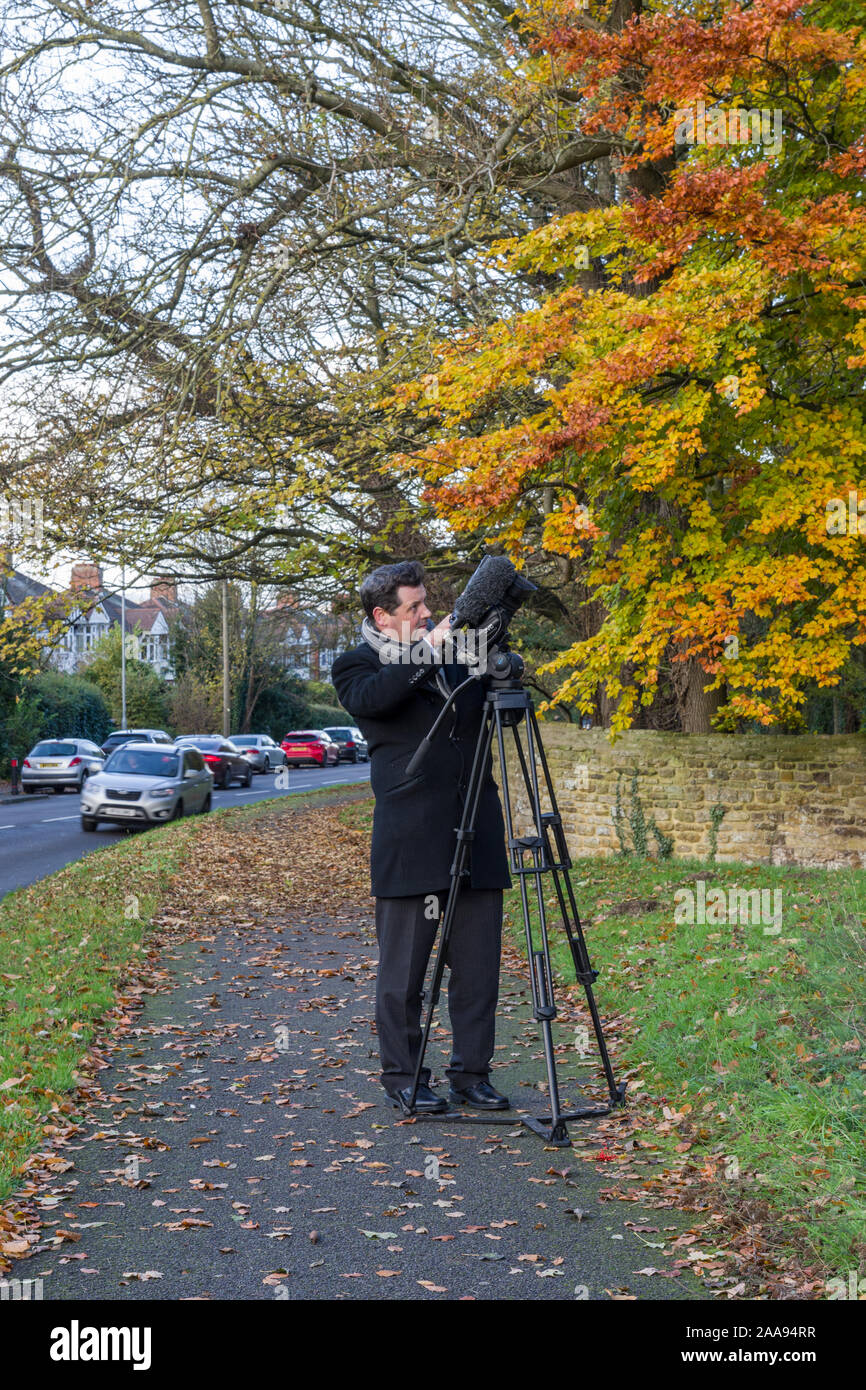 Stuart Ratcliffe, reporter for BBC Look East, filming a piece about the ...