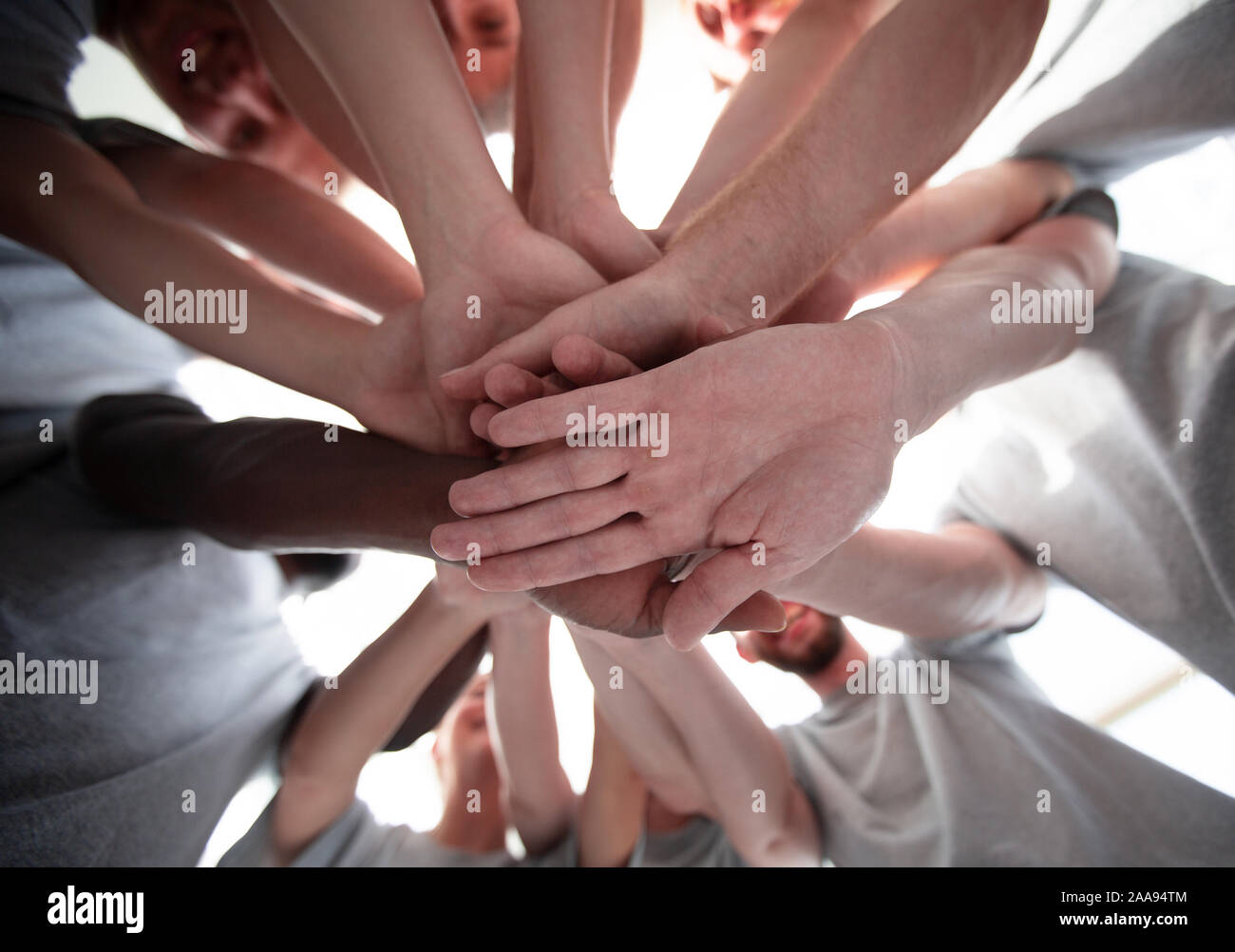 bottom view. a high tower of the hand Stock Photo - Alamy