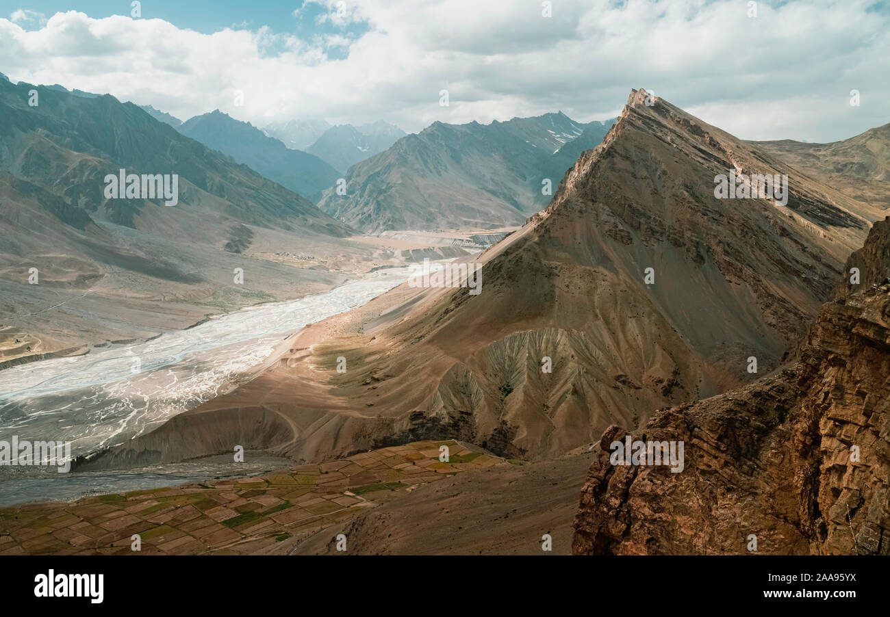Kaza, Himachal Pradesh, India. The Spiti river meanders through the ...