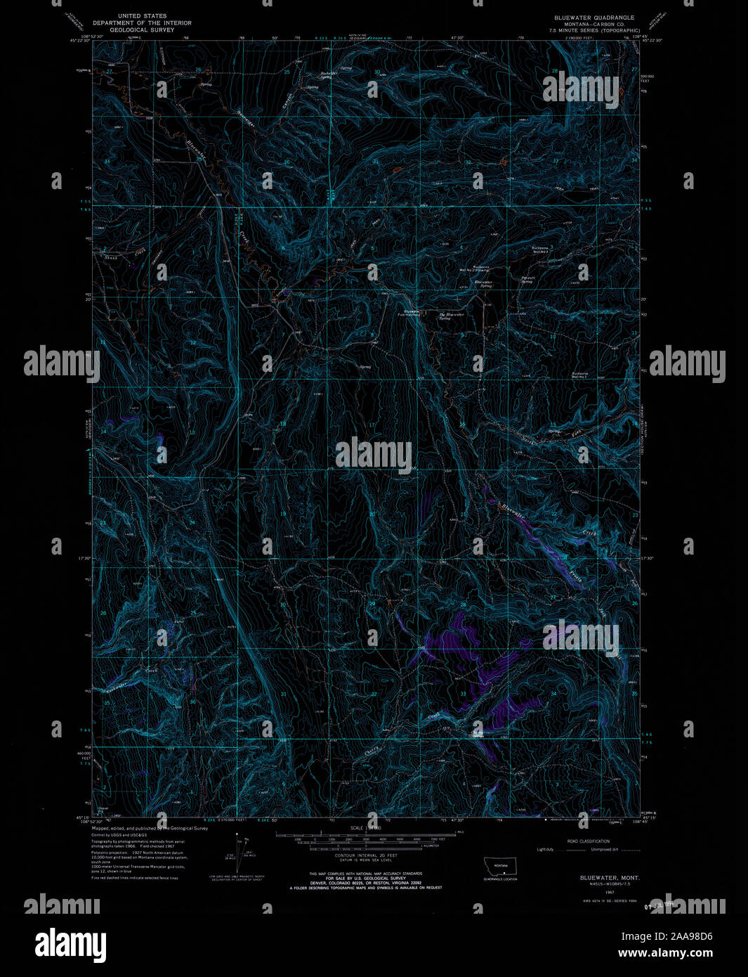 USGS TOPO Map Montana MT Bluewater 262585 1967 24000 Inverted ...