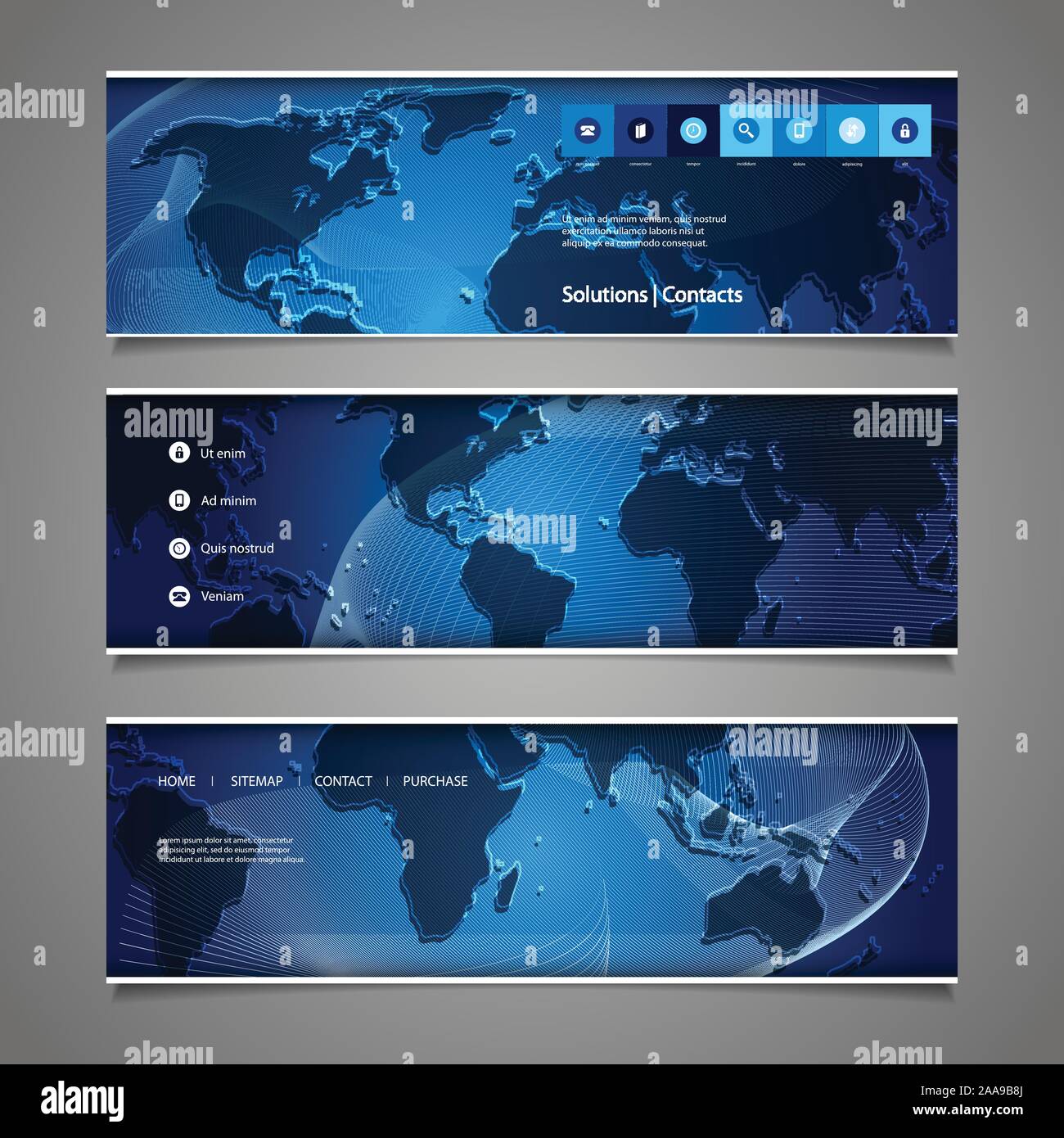 Web Design Elements - Header Designs with World Map - Creative Design ...