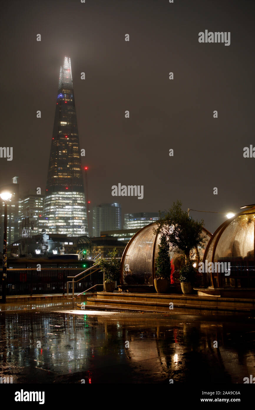 Dining pods at the Coppa club Tower Bridge London and The Shard on a ...