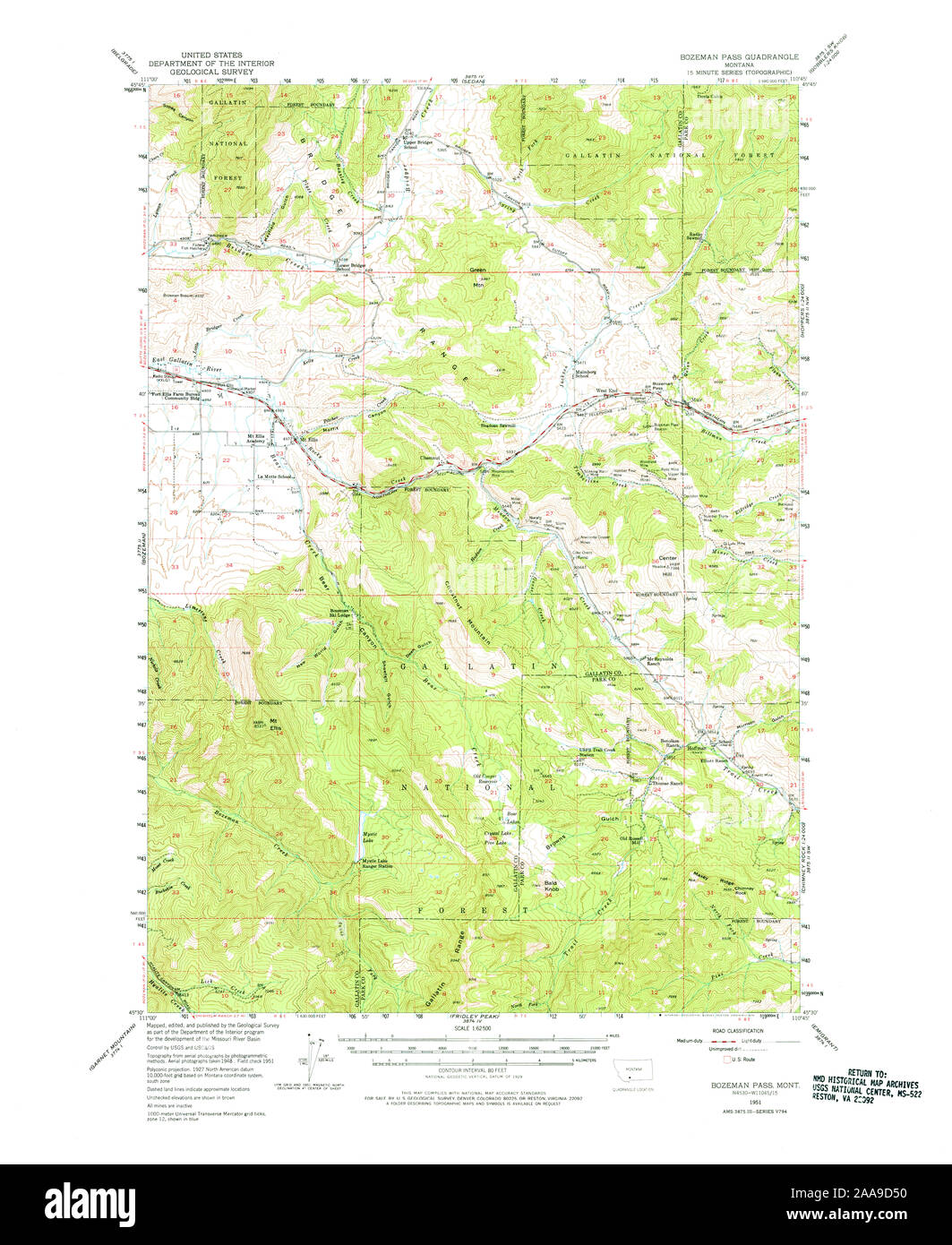 USGS TOPO Map Montana MT Bozeman Pass 267871 1951 62500 Restoration ...