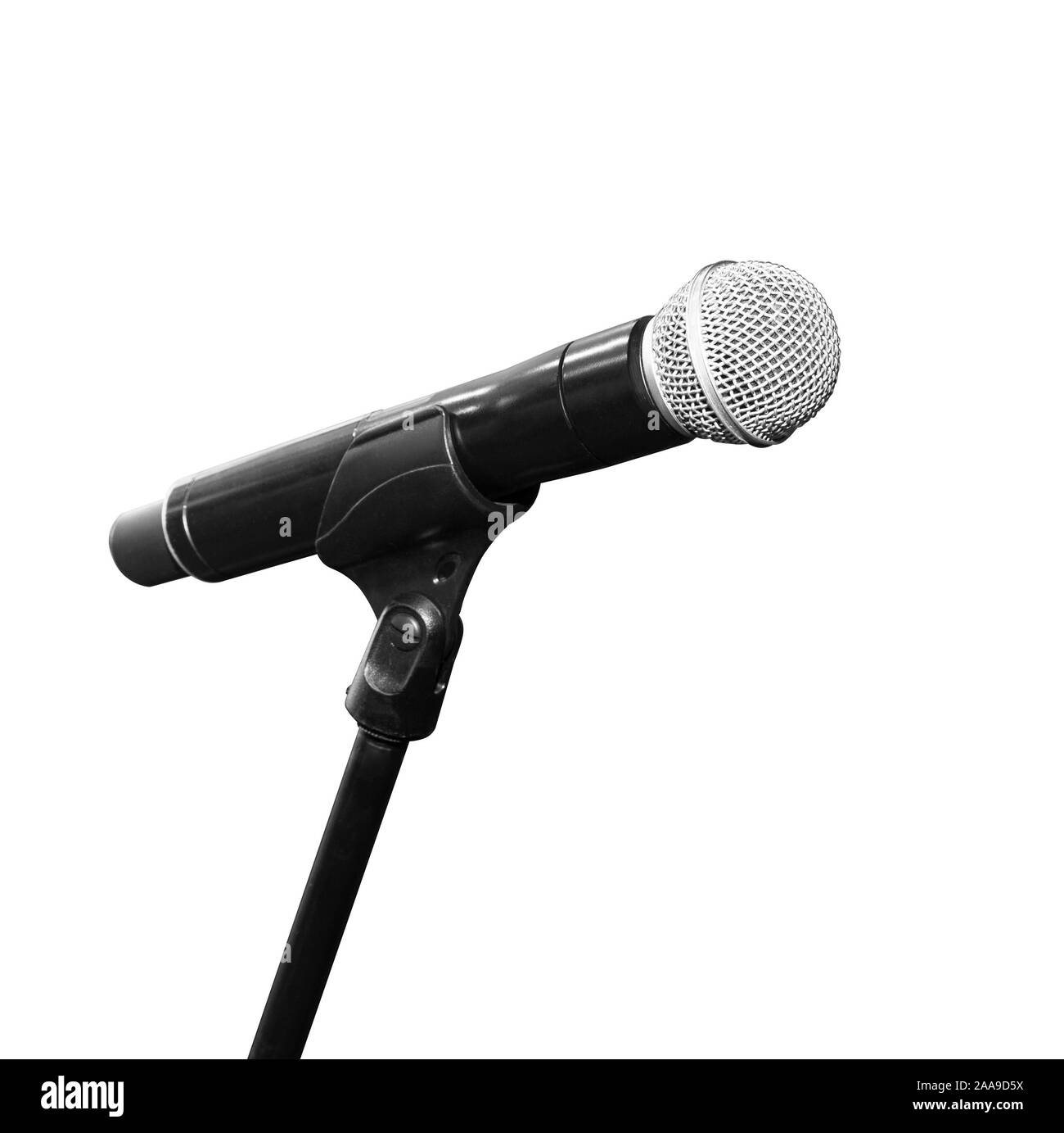 Microphone on stand isolated on white background. With clipping path ...