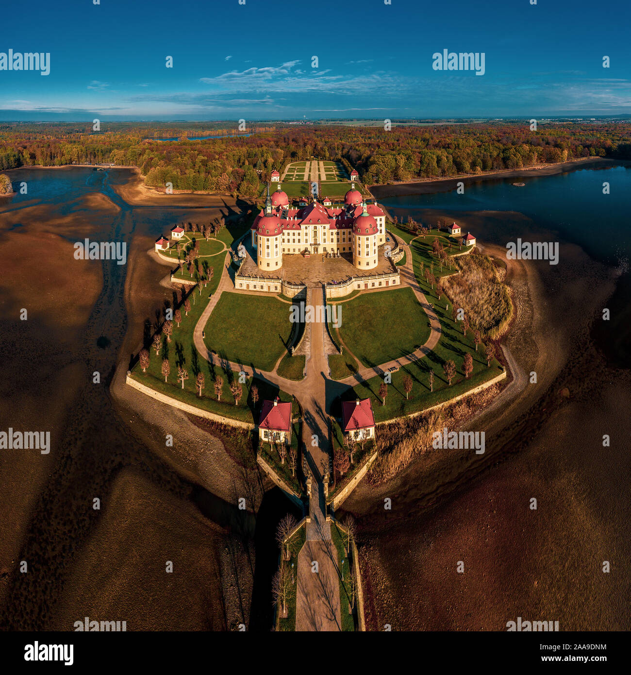 Panoramic view on Schloss Moritzburg, Germany. Drone photography Stock ...