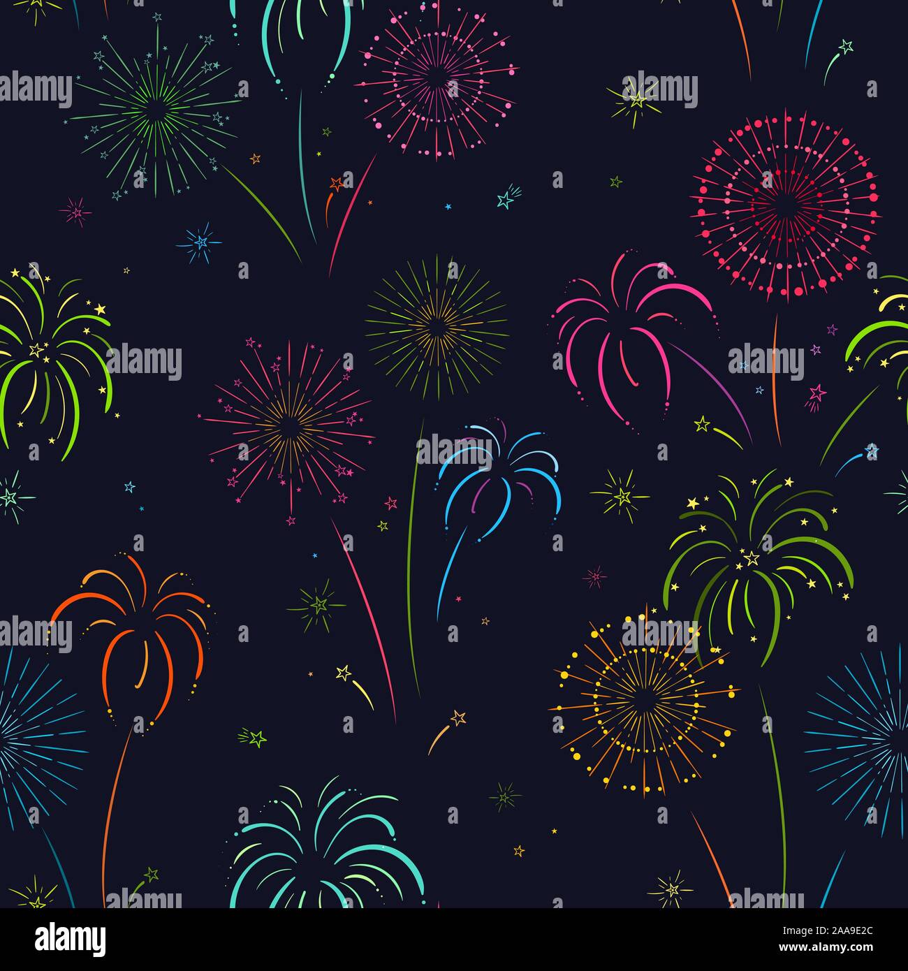 Fun hand drawn doodle fireworks, seamless pattern, great for textiles ...