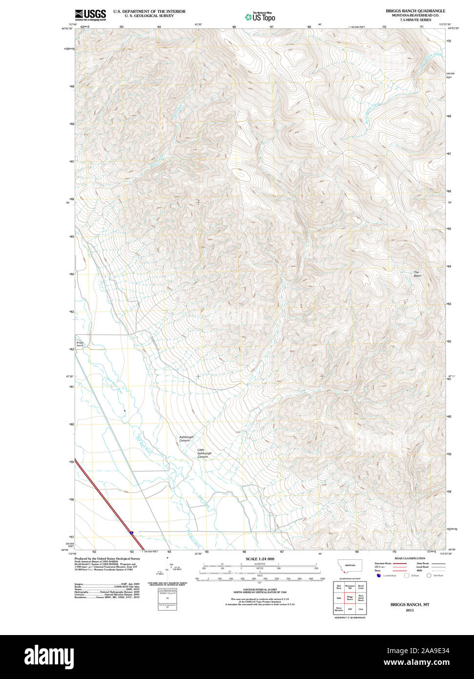 USGS TOPO Map Montana MT Briggs Ranch 20110608 TM Restoration Stock ...