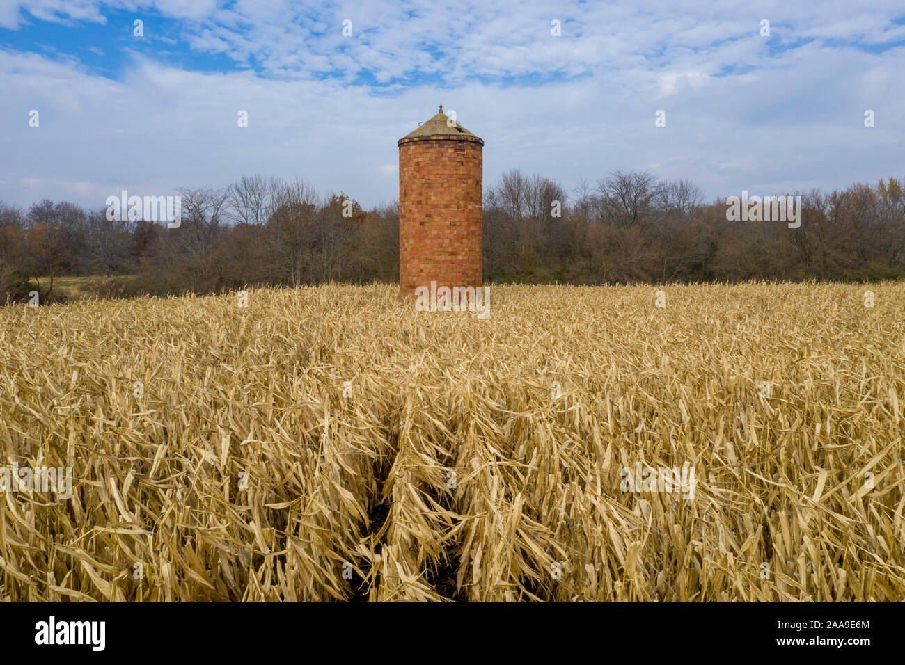 Illinois City, Illinois - An old brick silo stands in the middle of a ...