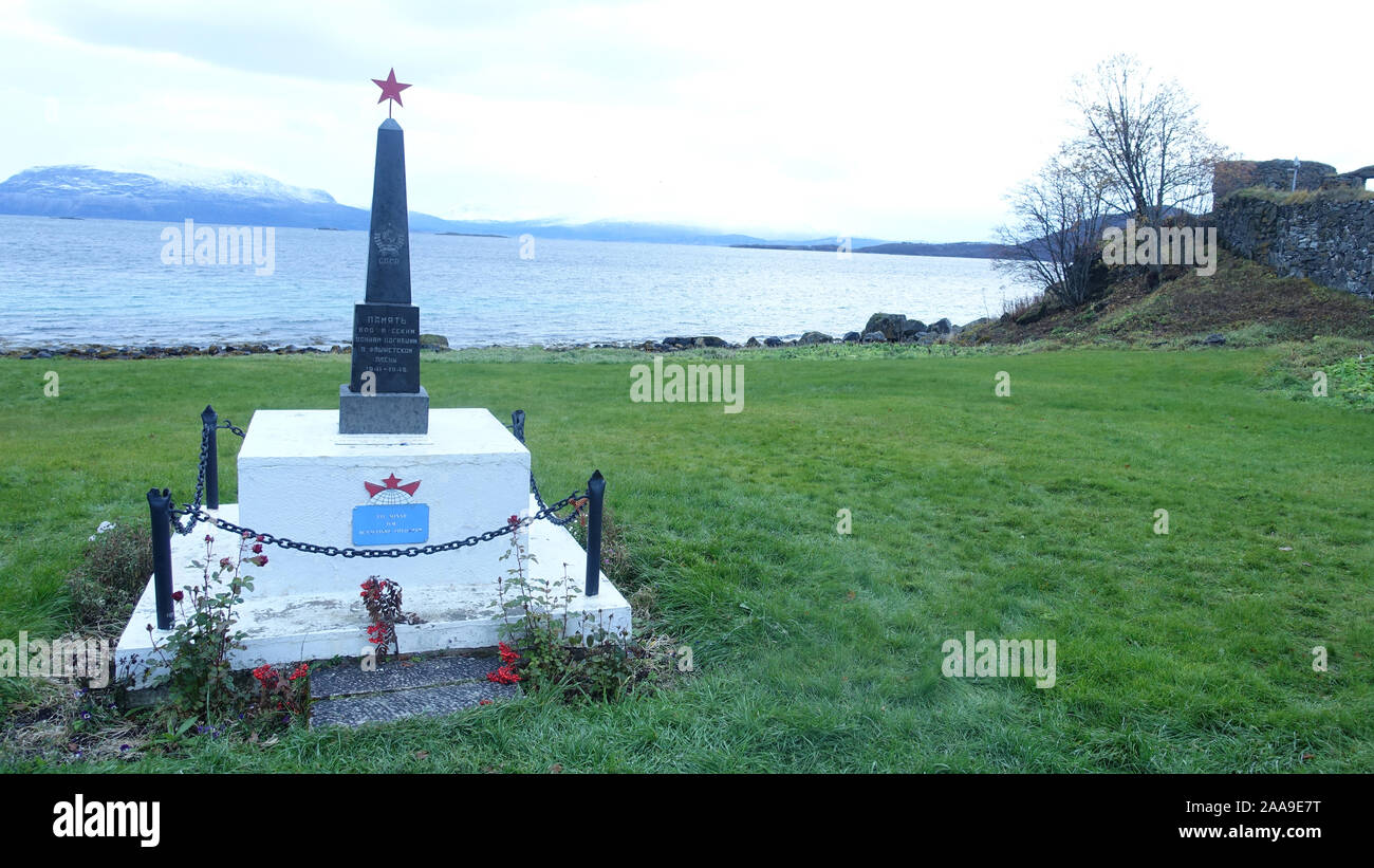 Monument outside Trondenes Church Harstad Vesteraalen, Nordland, Norway ...